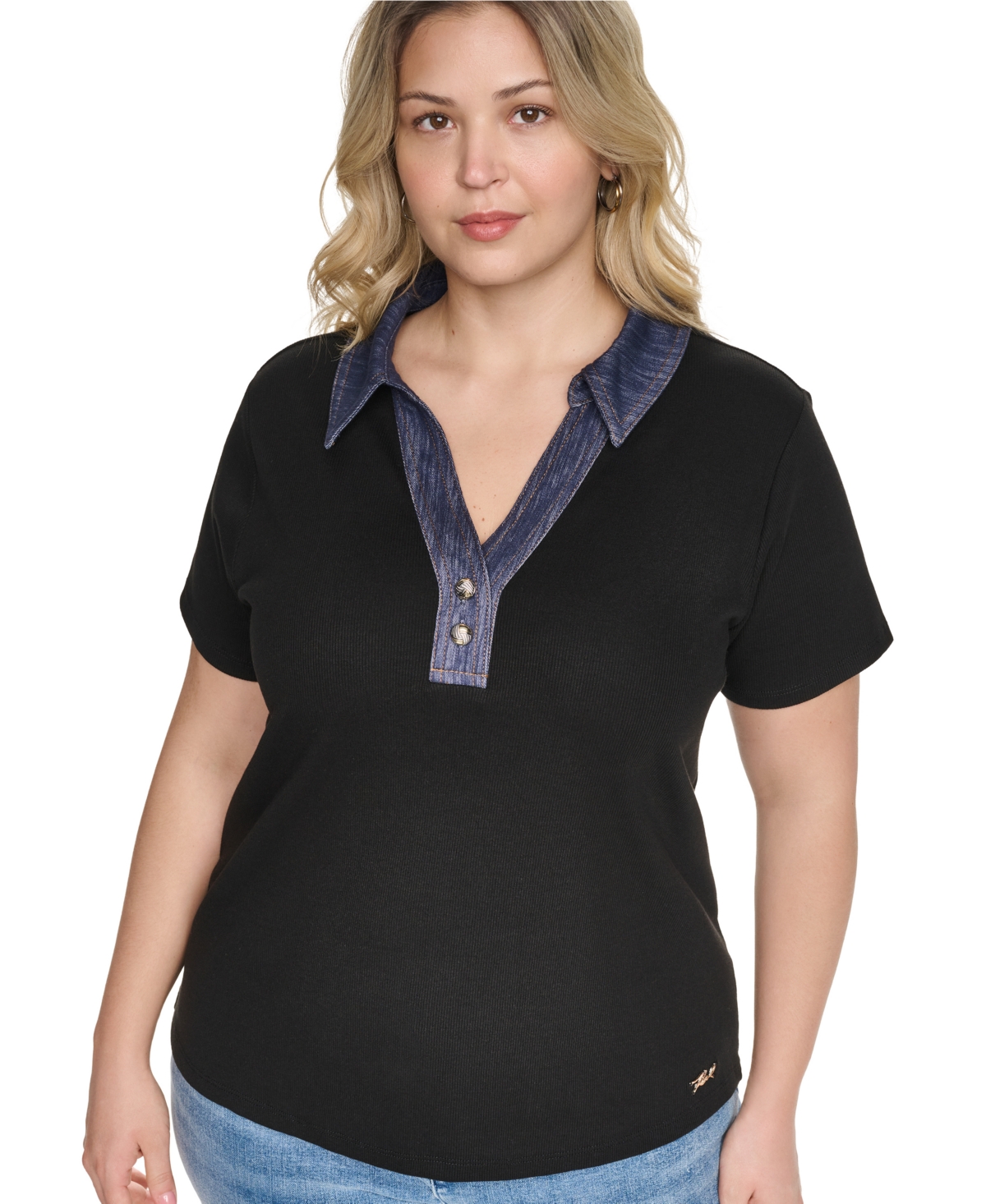 Click here for Karl Lagerfeld Paris Plus Size Collared Short Slee... prices