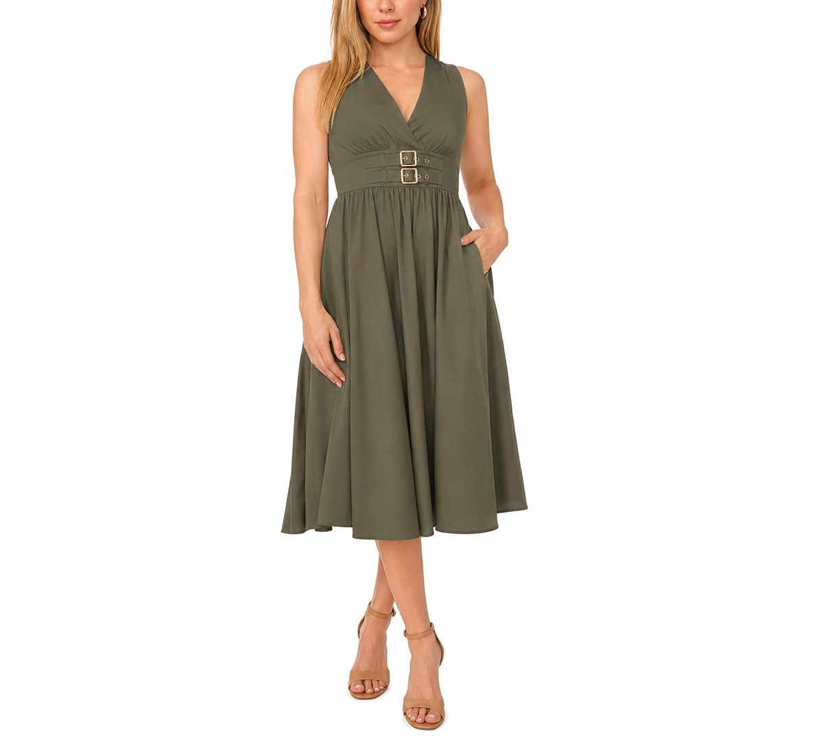 Click here for Msk Petite Sleeveless Buckle-Waist Midi Dress - Ol... prices