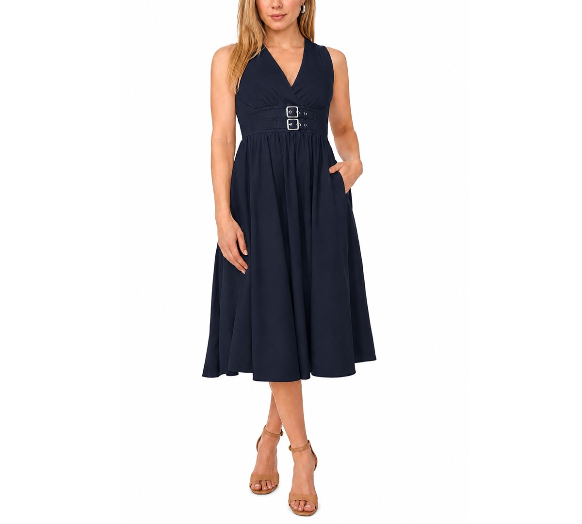 Click here for Msk Petite Sleeveless Buckle-Waist Midi Dress - Cl... prices