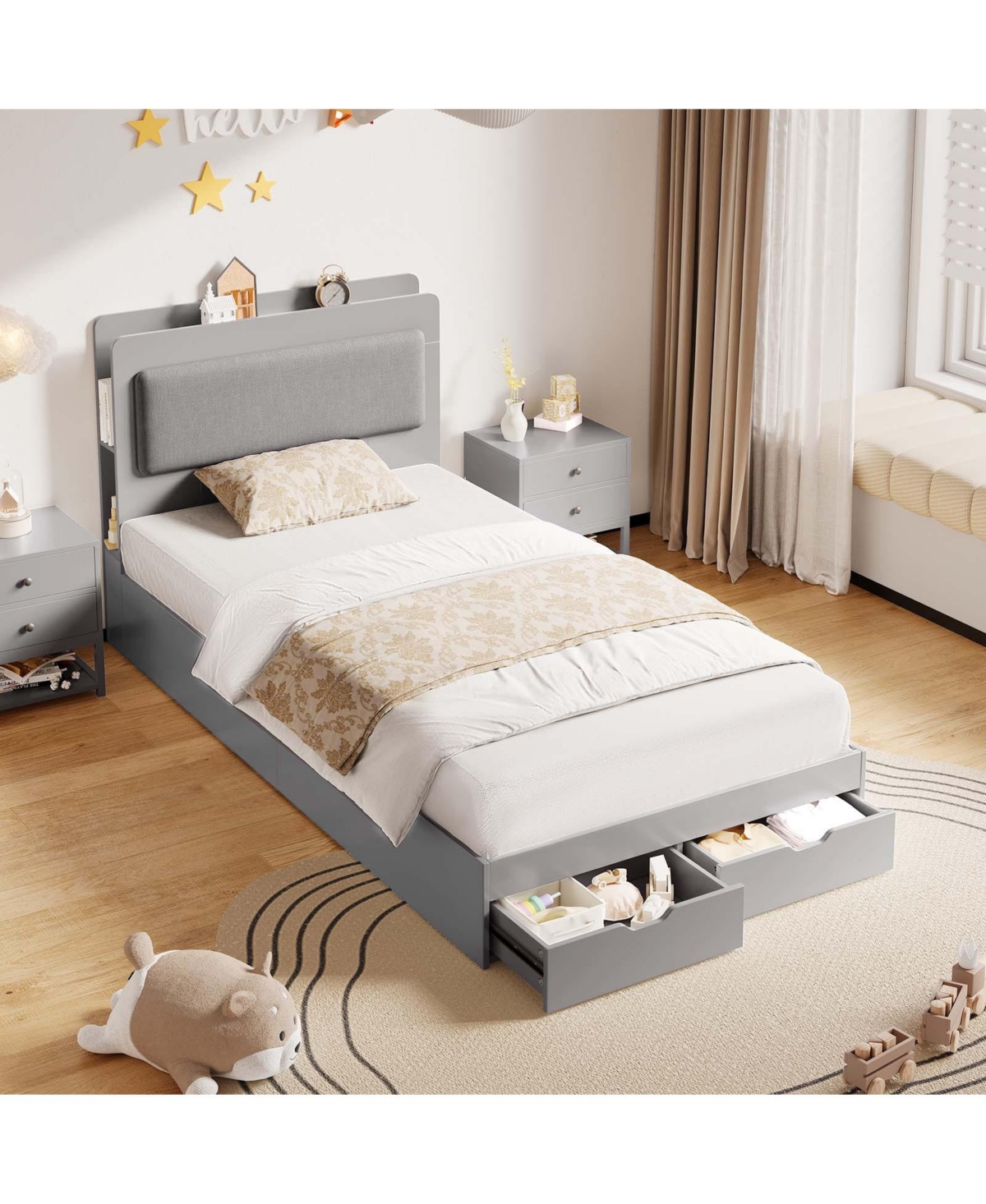 Click here for homfan Modern Upholstered Twin Platform Bed  Stora... prices