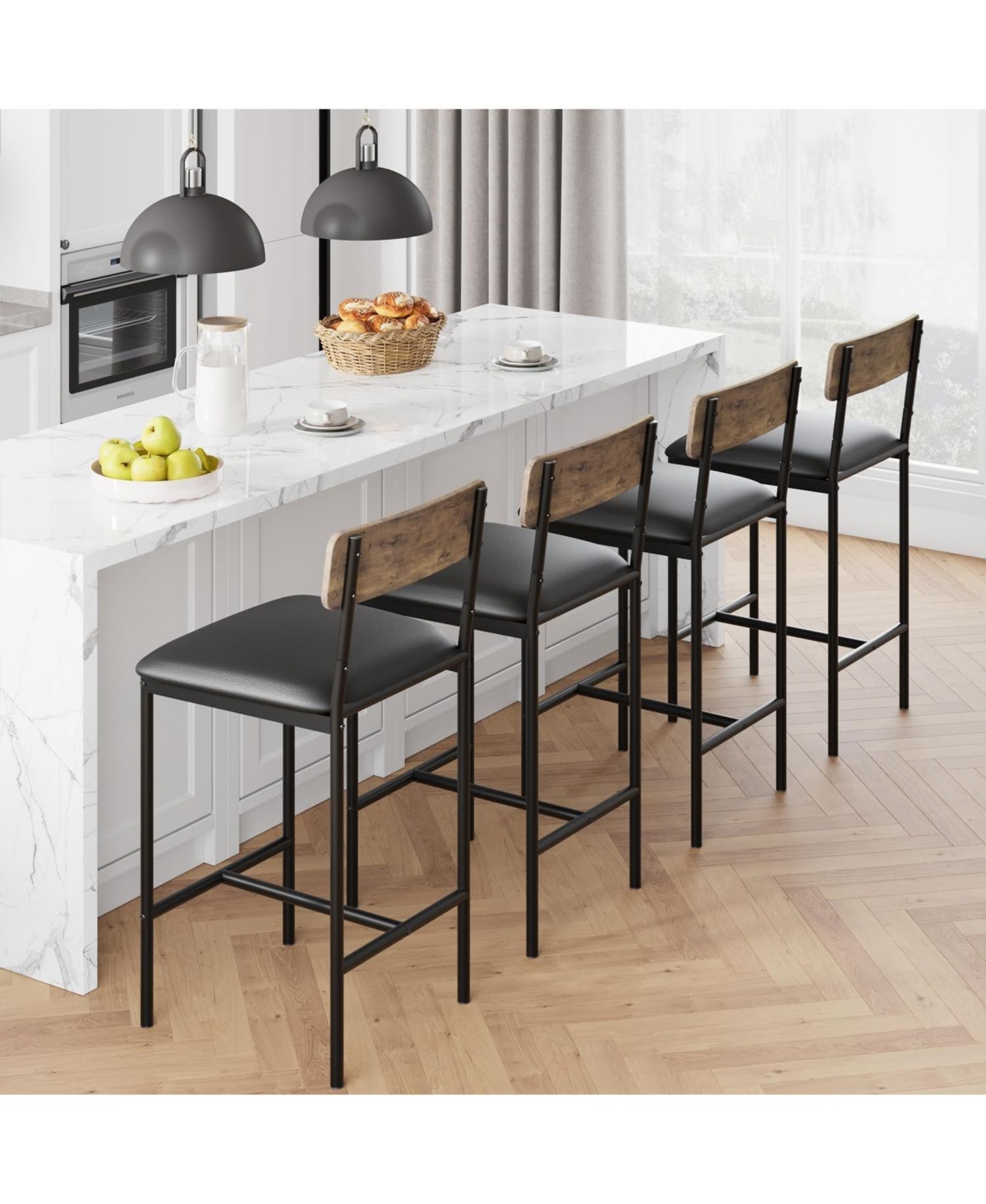 Click here for homfan Set of 4 Modern 25.5 Bar Stools - Leather C... prices