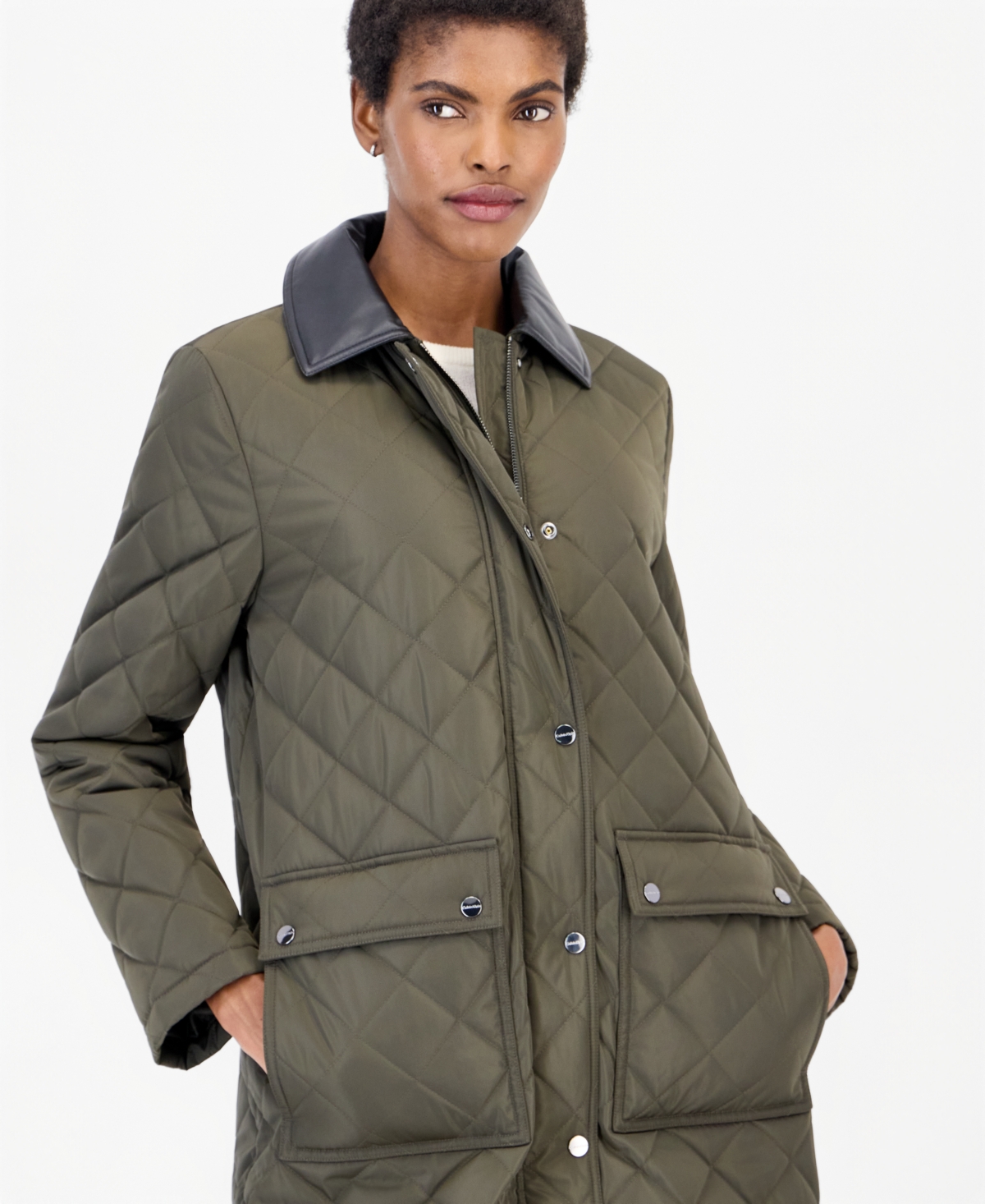 Click here for Calvin Klein Womens Long Quilted Coat - Olive prices