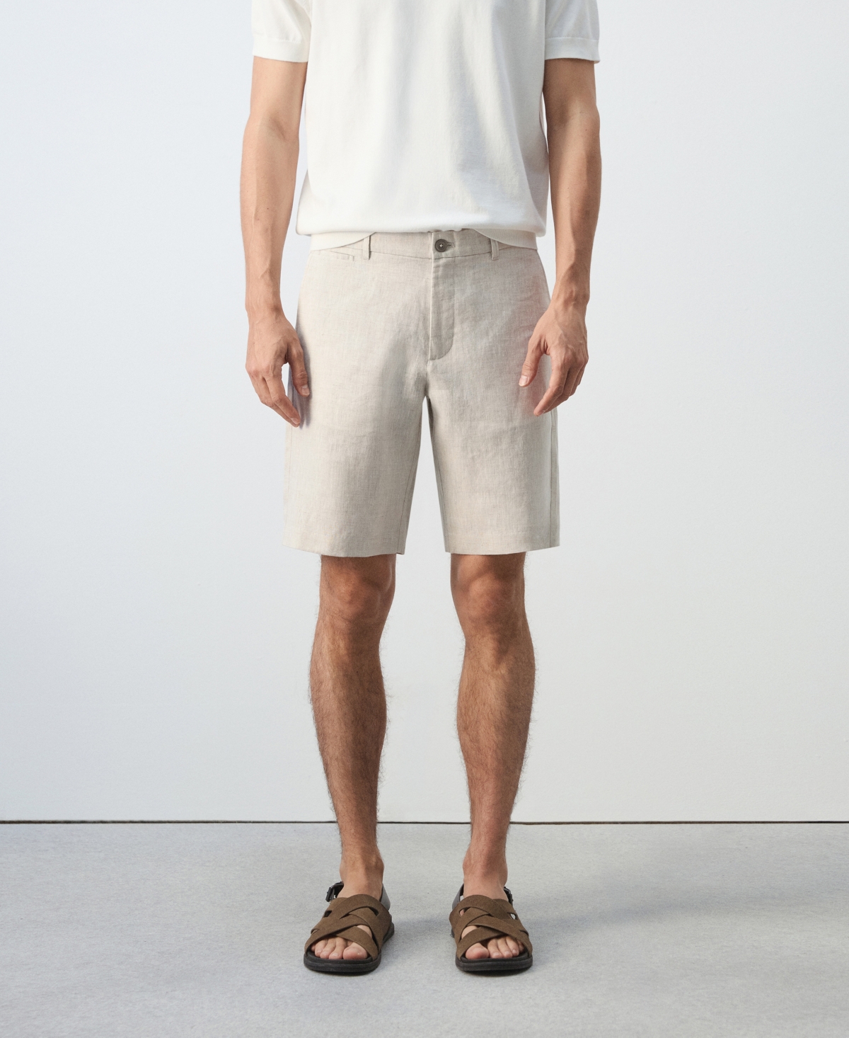 Click here for Mango Mens Slim-Fit Linen 9.84 Bermuda Shorts - Ec... prices