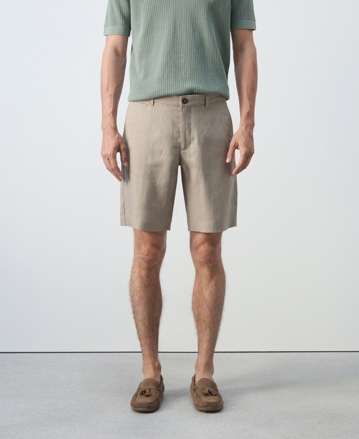 Click here for Mango Mens Slim-Fit Linen 9.84 Bermuda Shorts - Me... prices