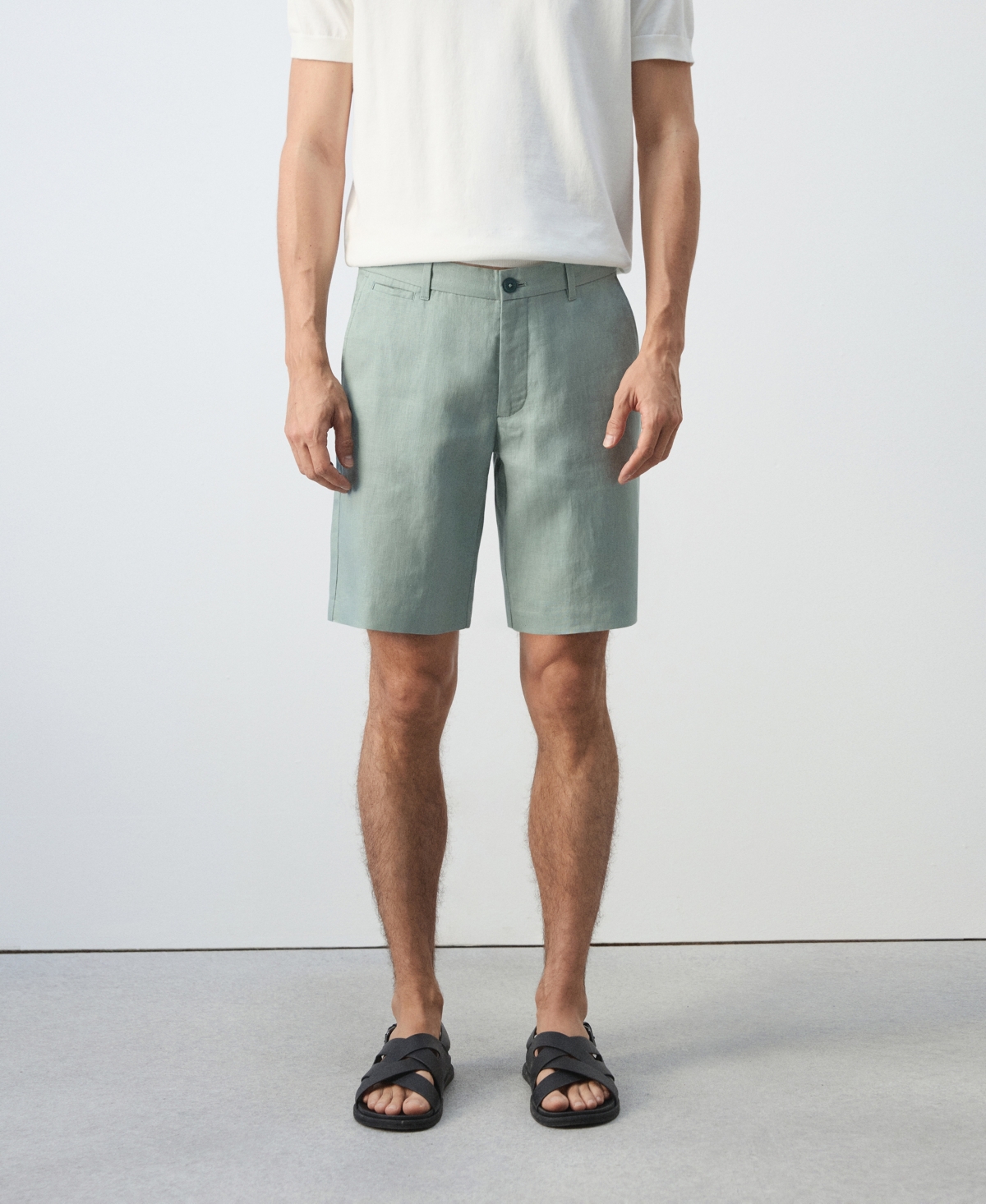 Click here for Mango Mens Slim-Fit Linen 9.84 Bermuda Shorts - Em... prices