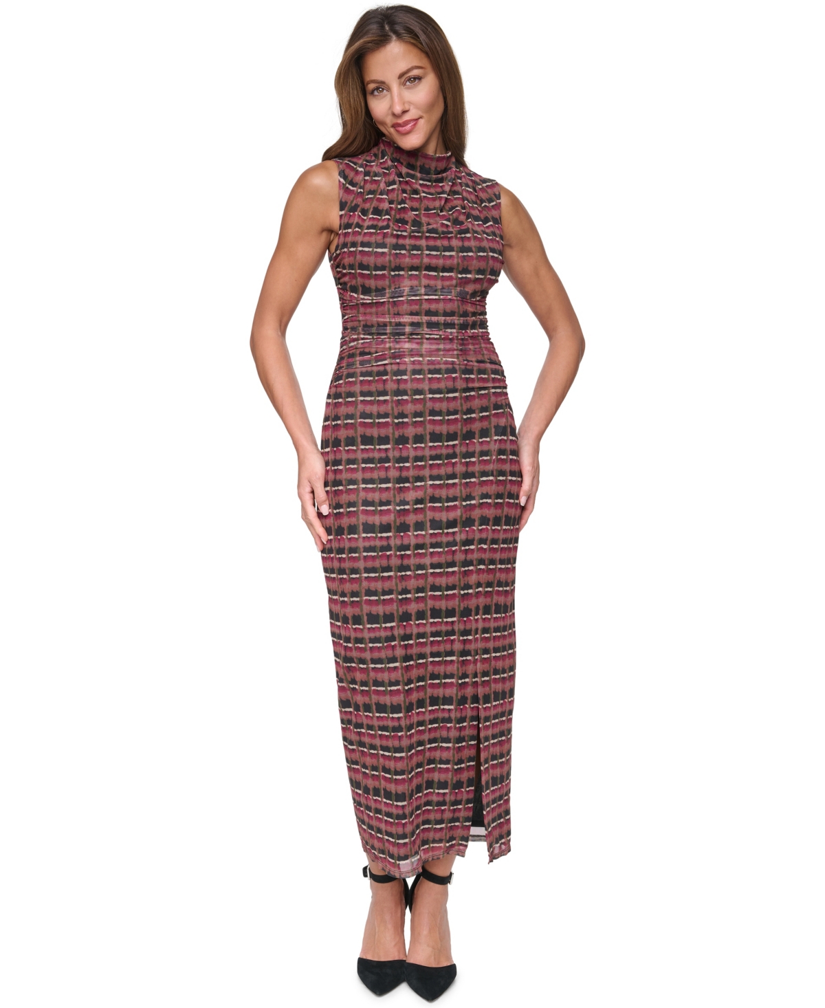 Click here for Vince Camuto Petite Printed Mesh Cowlneck Midi Dre... prices