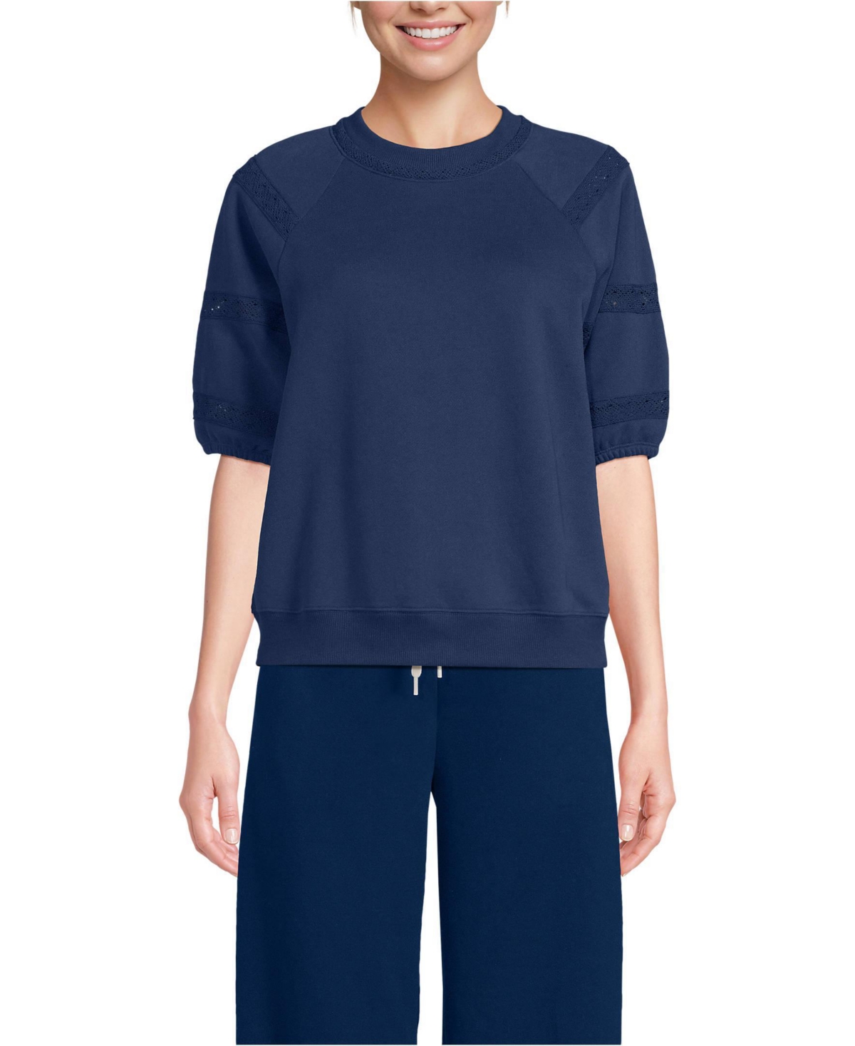 Click here for Lands End Womens Serious Sweats Puff Lace Sleeve S... prices