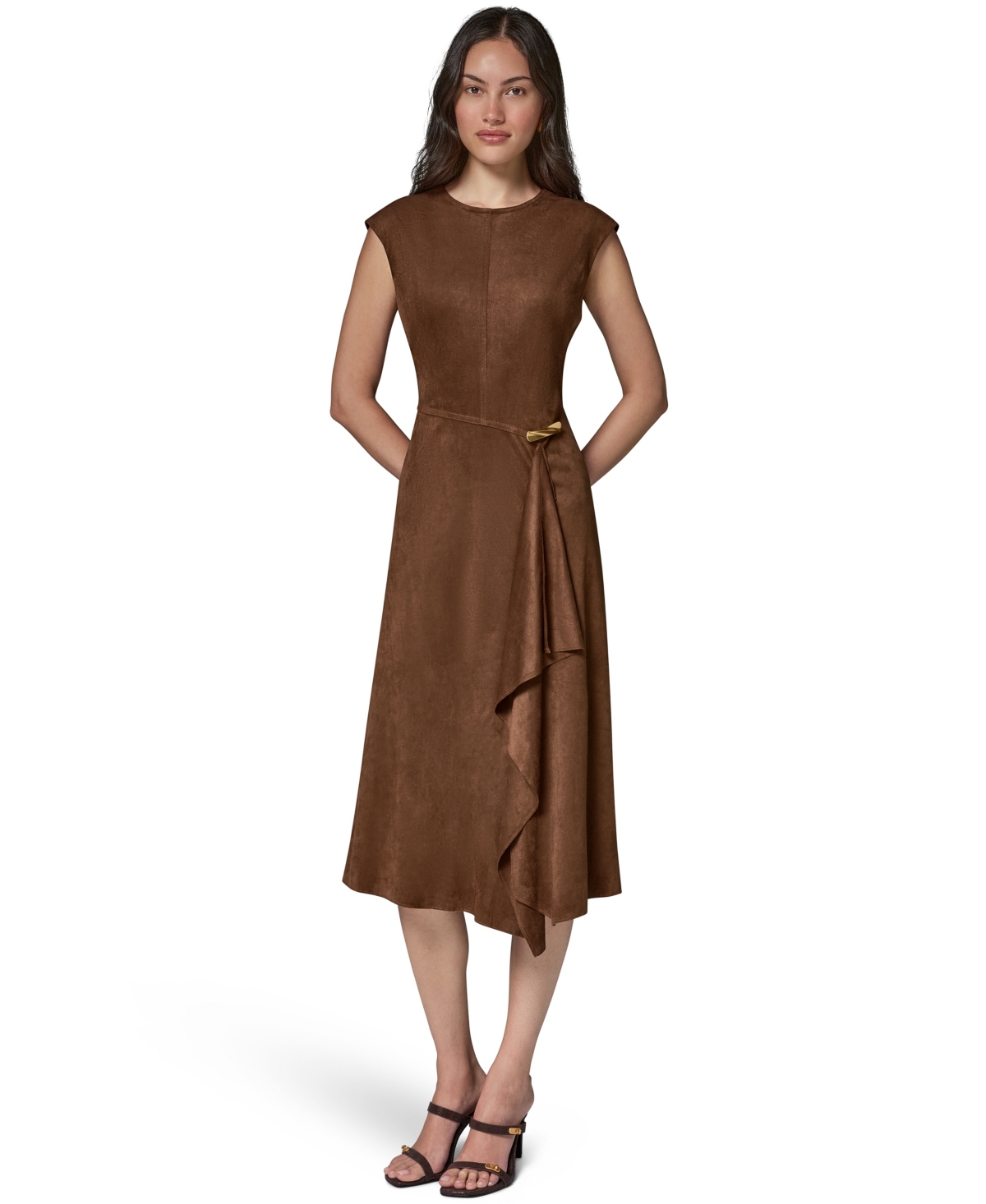 Click here for Donna Karan New York Womens Cap-Sleeve Suede Midi... prices
