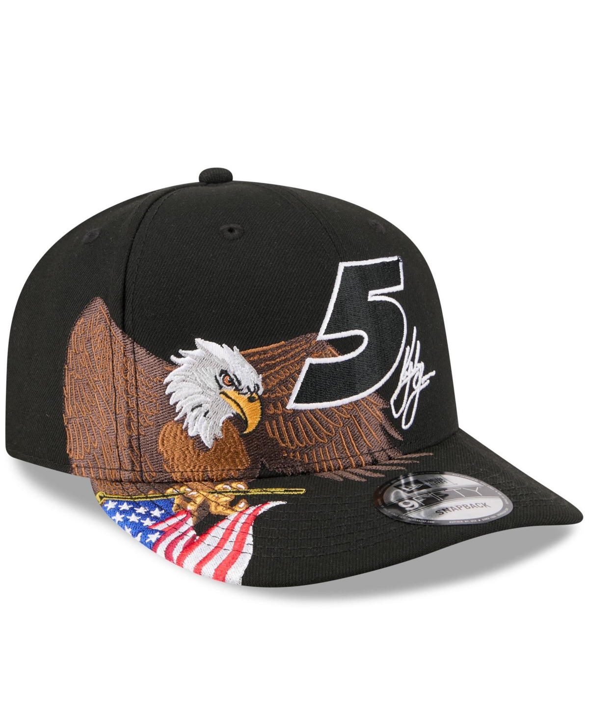 Click here for New Era Mens Black Kyle Larson Patriotic Eagle Fla... prices