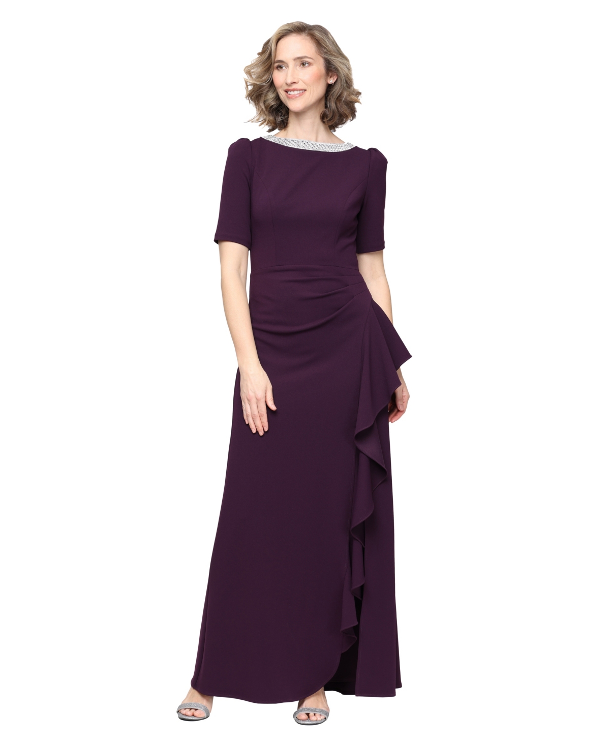 Click here for Alex Evenings Womens Embellished-Neck Ruffle Gown... prices