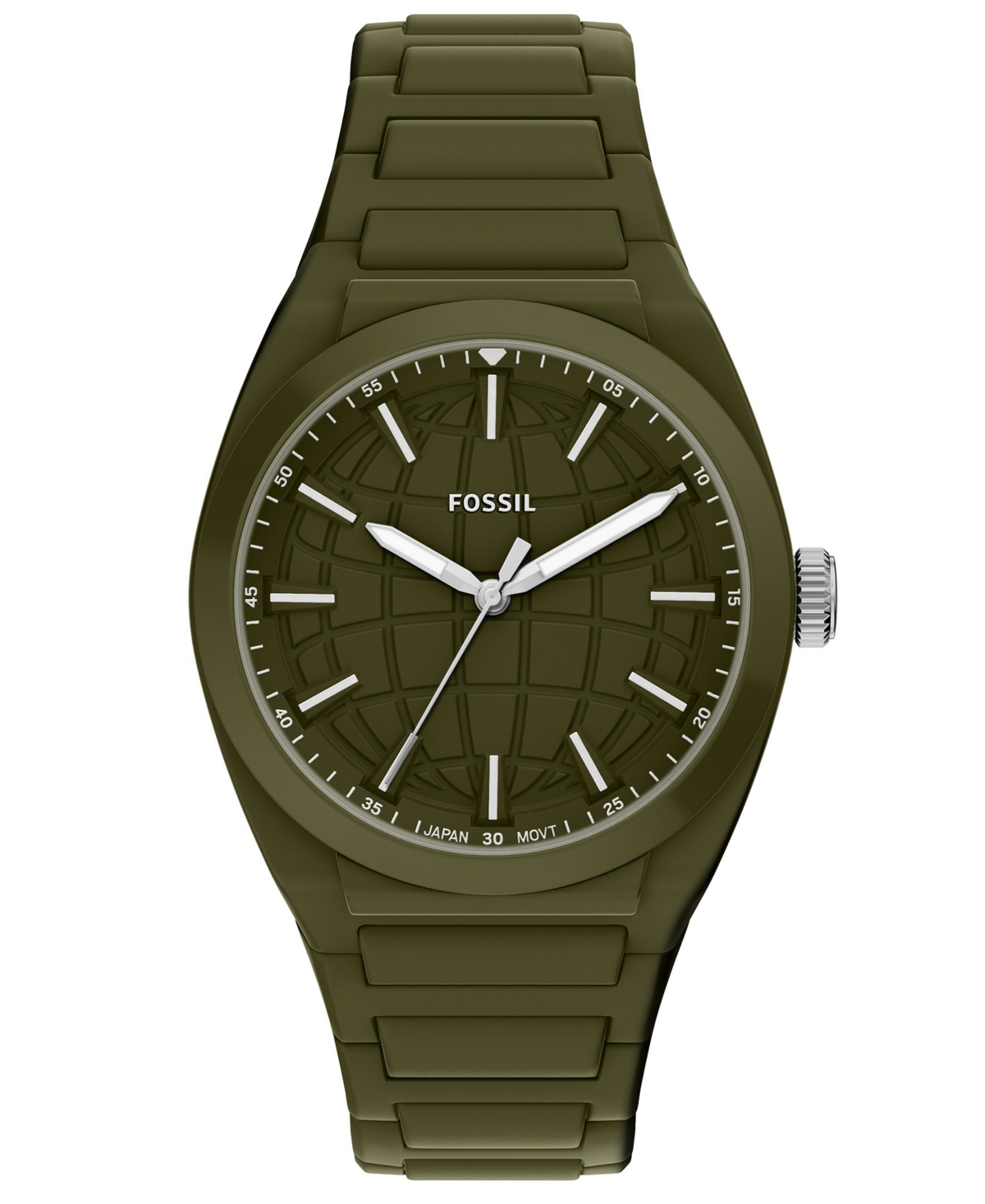 Click here for Fossil Mens Everett Three-Hand Olive Silicone Watc... prices