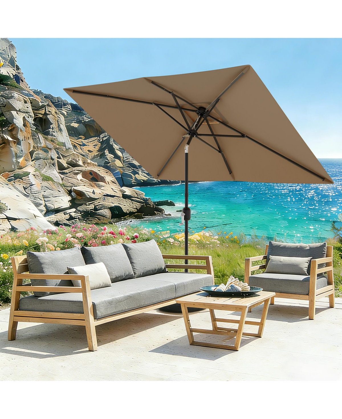 Click here for gaomon Rectangular Patio Umbrella - Outdoor 6-Rib... prices