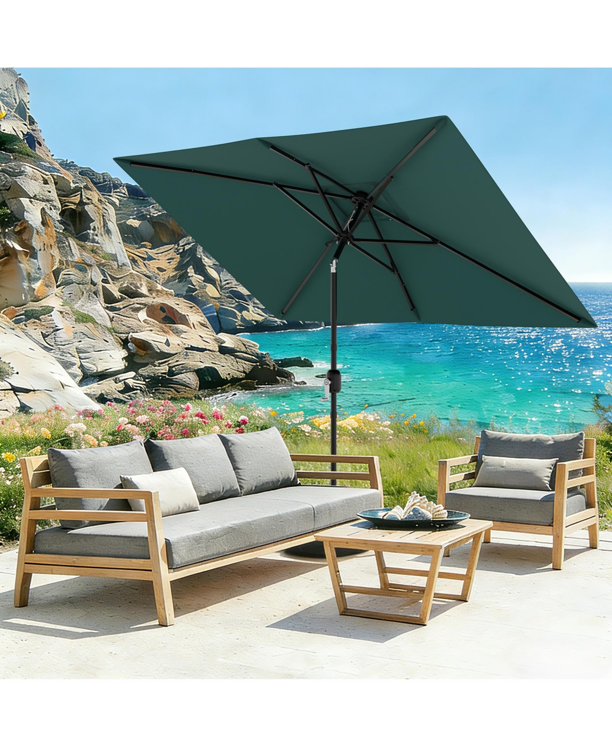 Click here for gaomon Rectangular Patio Umbrella - Outdoor 6-Rib... prices