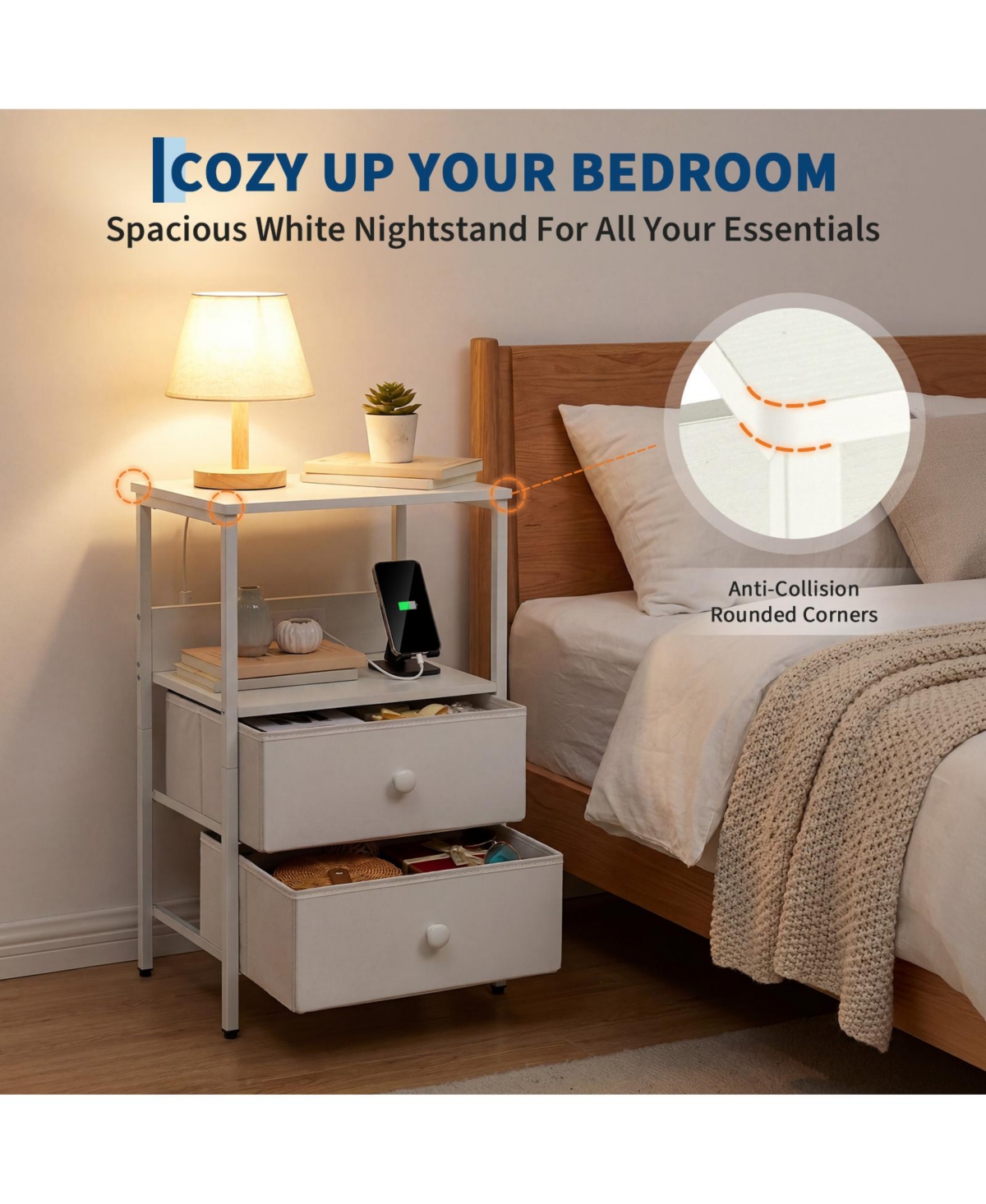 Click here for gaomon Modern White Nightstand with Charging Stati... prices