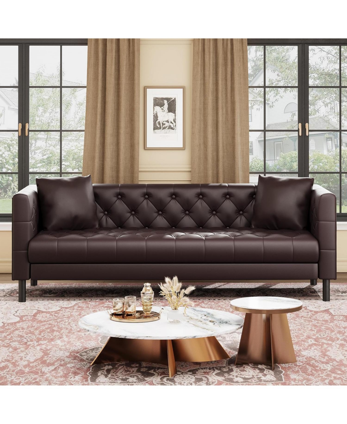 Click here for gaomon 81 Leather Couch  Handmade Button Tufted 3... prices