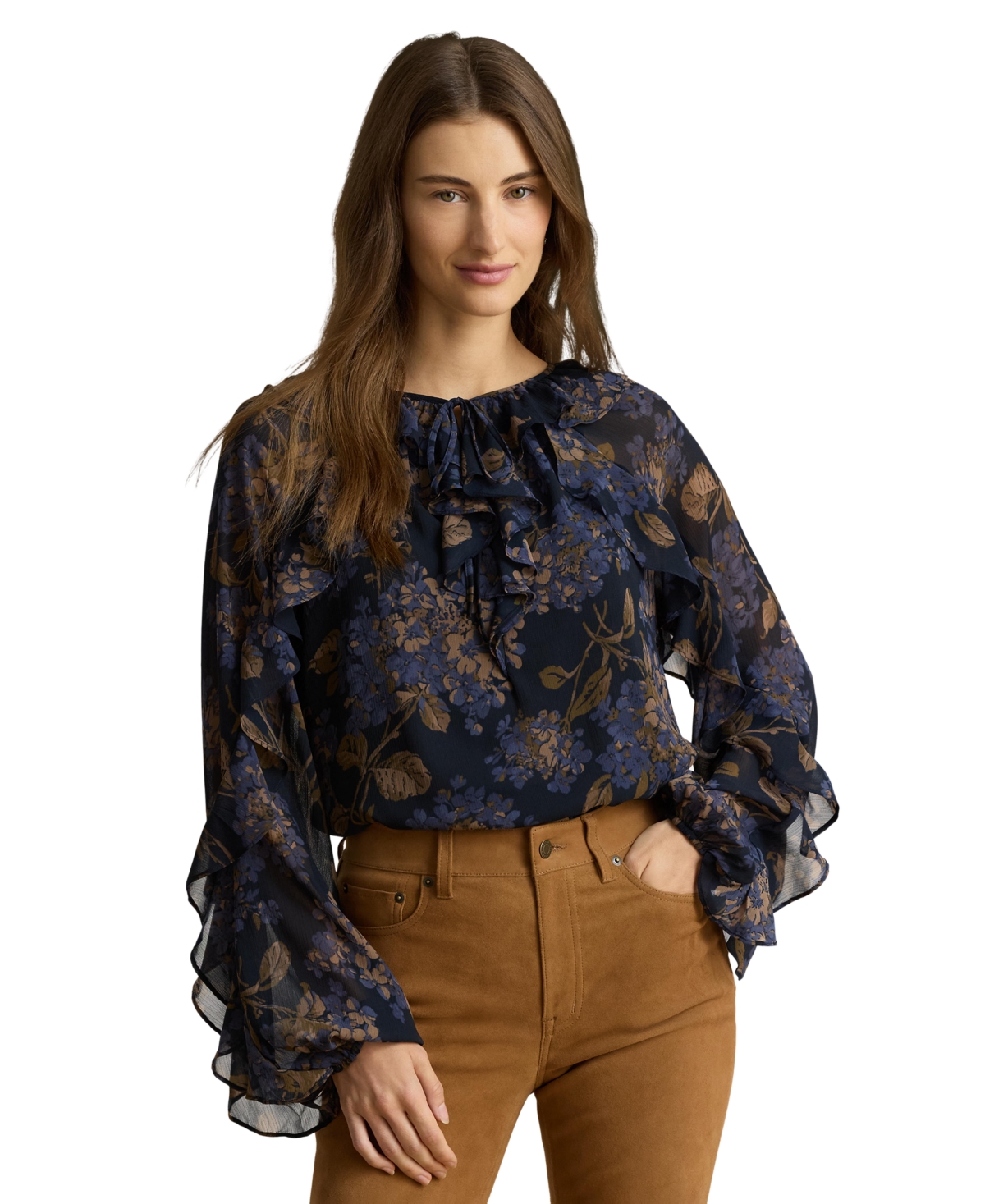 Click here for Lauren Ralph Lauren Womens Ruffle-Trim Long-Sleeve... prices