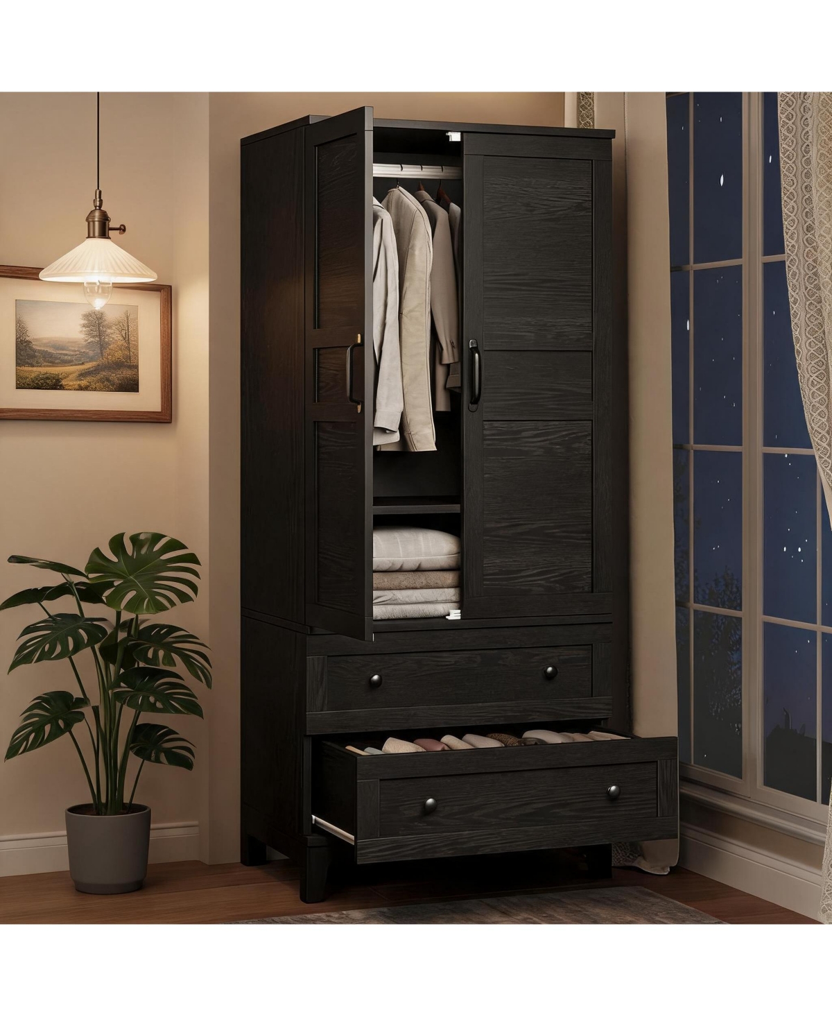Click here for gaomon Modern Walnut Wooden Armoire Wardrobe Close... prices