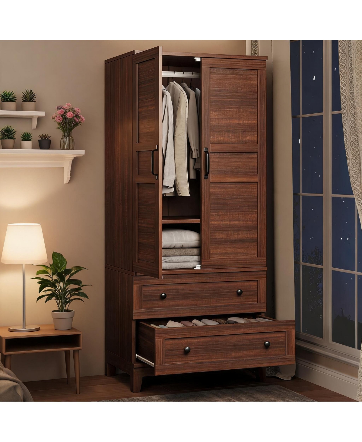 Click here for gaomon Modern Walnut Wooden Armoire Wardrobe Close... prices