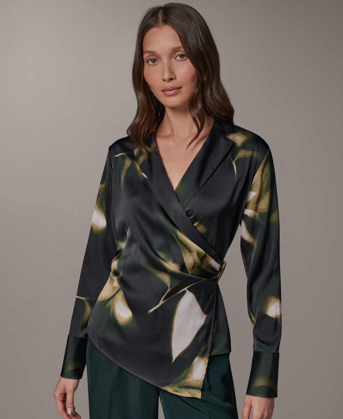 Click here for Donna Karan New York Womens Printed V-Neck Long-Sl... prices