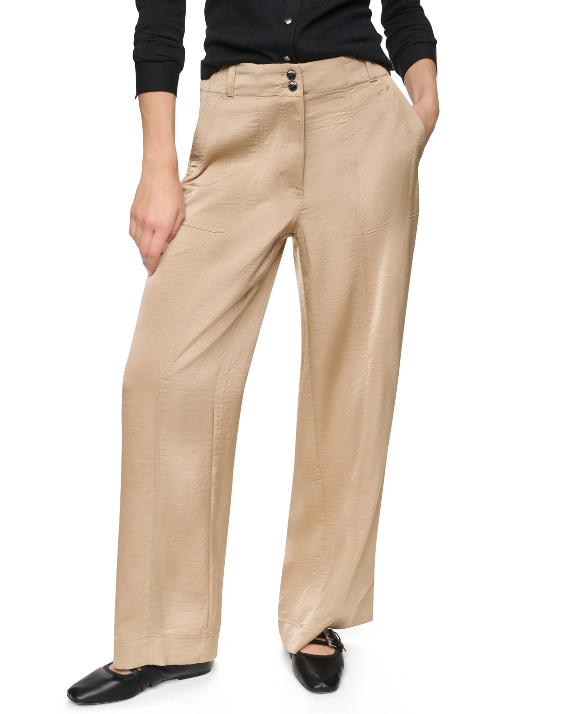Click here for Dkny Womens Wide-Leg Double-Button Front Glazed Pa... prices