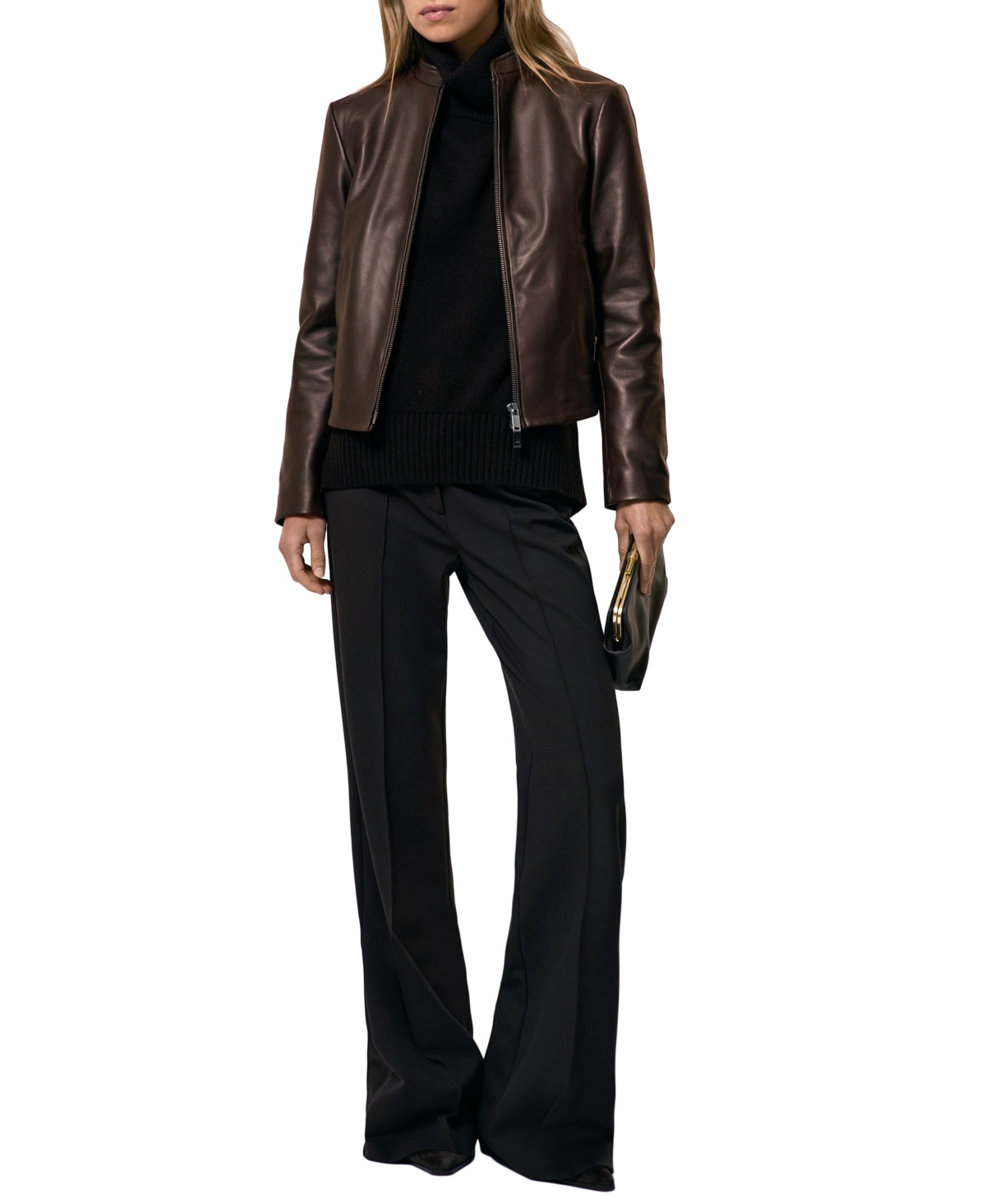 Click here for Reiss Petite Allie Leather Collarless Biker Jacket... prices