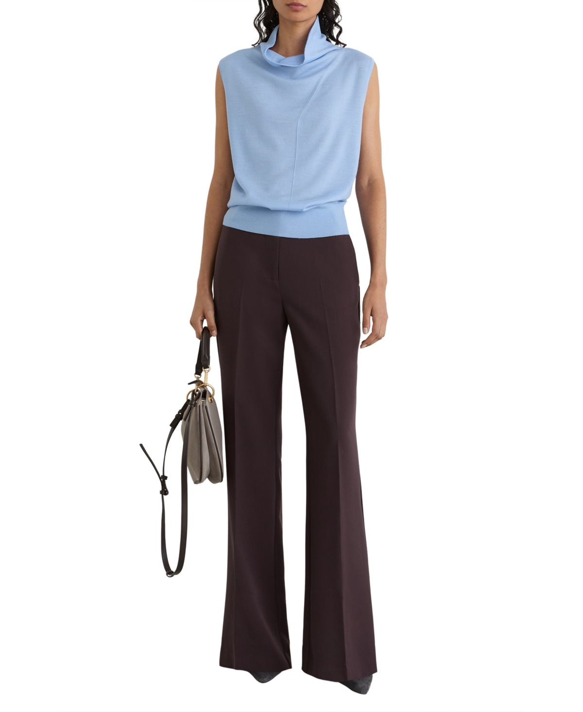 Click here for Reiss Womens Honey Wool Funnel-Neck Sleeveless Kni... prices