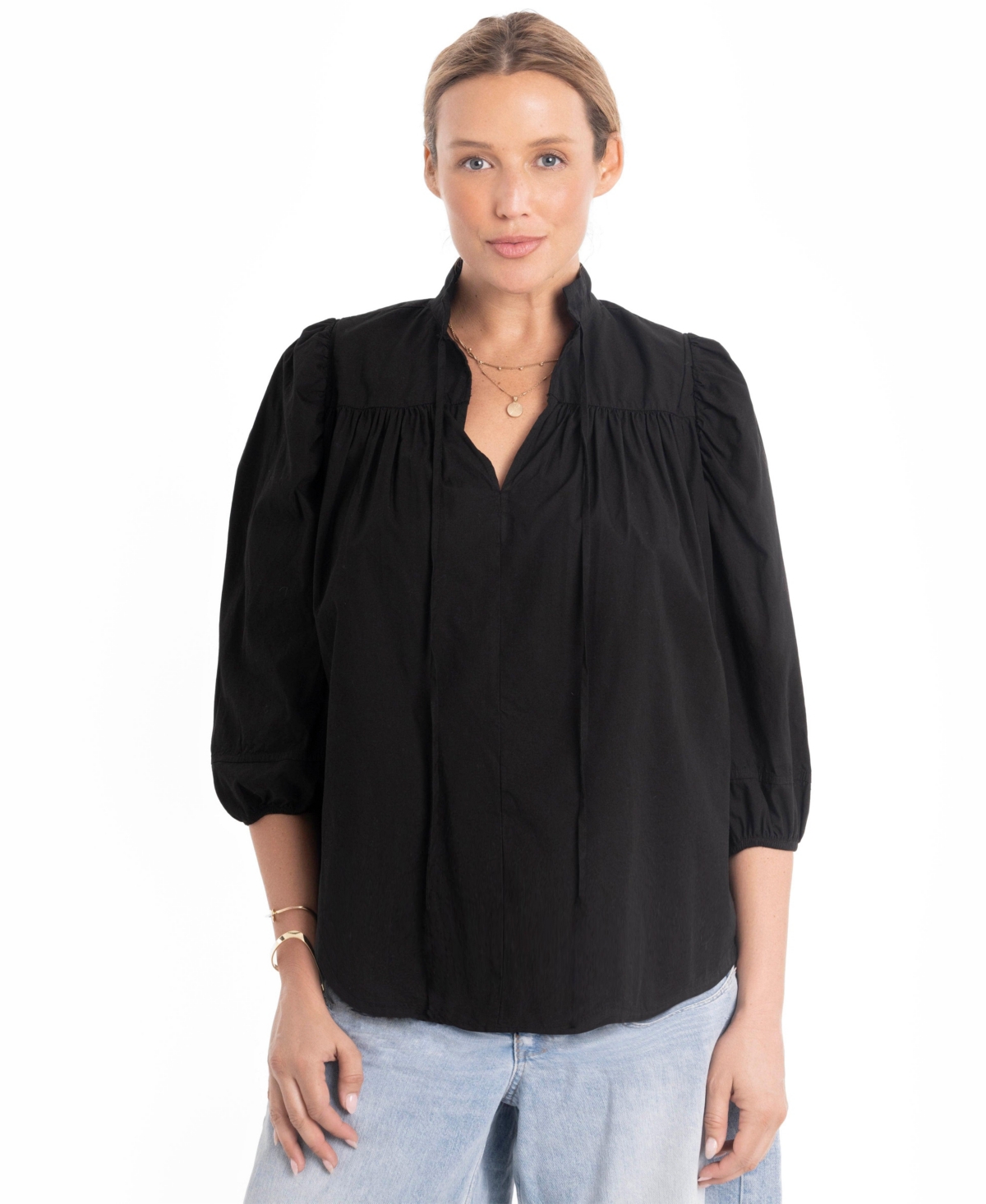 Click here for Ocean+Main Womens Ocean+Main Cotton Tie Neck 3/4 S... prices