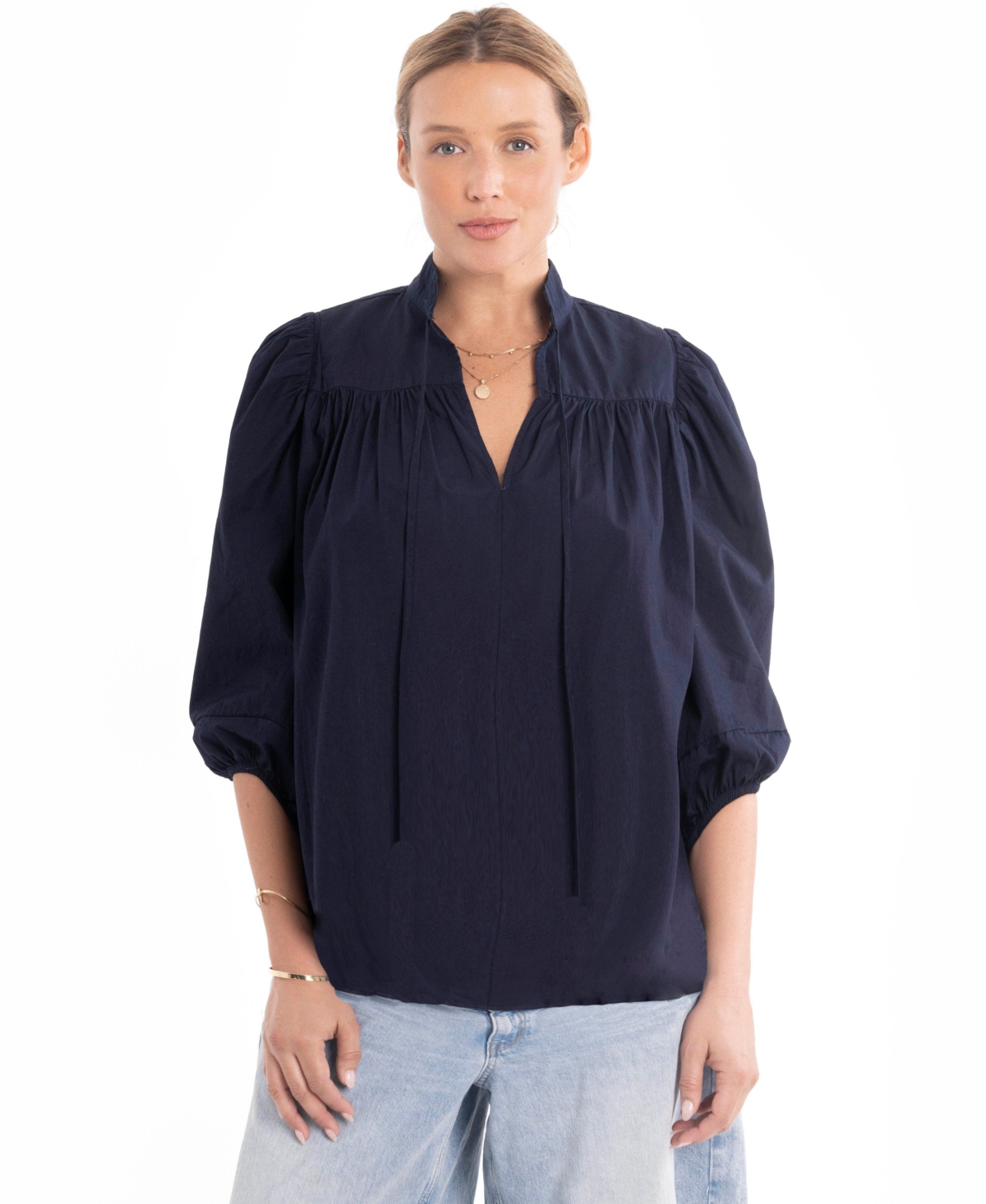 Click here for Ocean+Main Womens Ocean+Main Cotton Tie Neck 3/4 S... prices