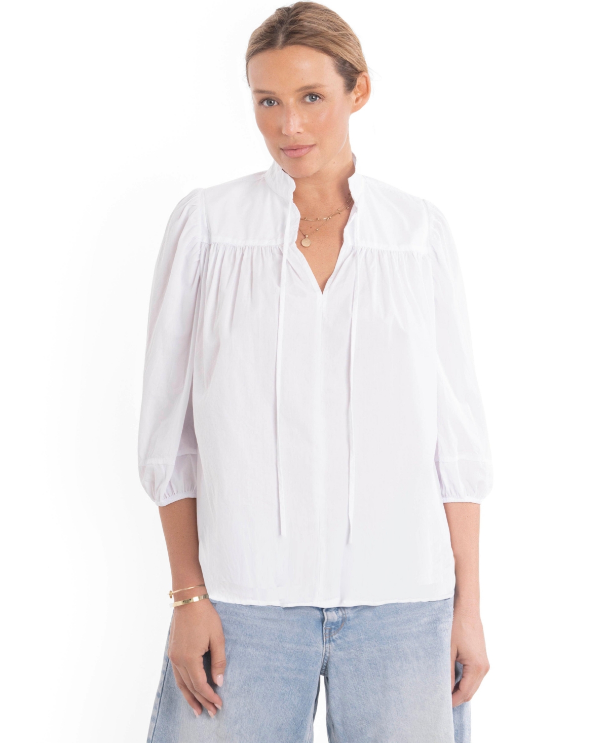 Click here for Ocean+Main Womens Ocean+Main Cotton Tie Neck 3/4 S... prices