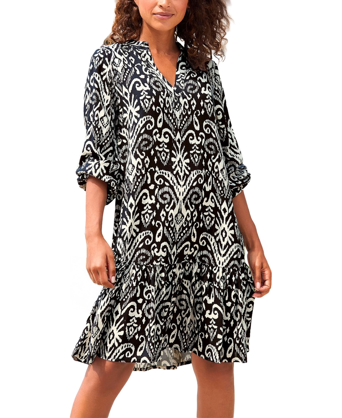 Click here for Lascana Womens Printed Tunic Dress - Navy beige prices