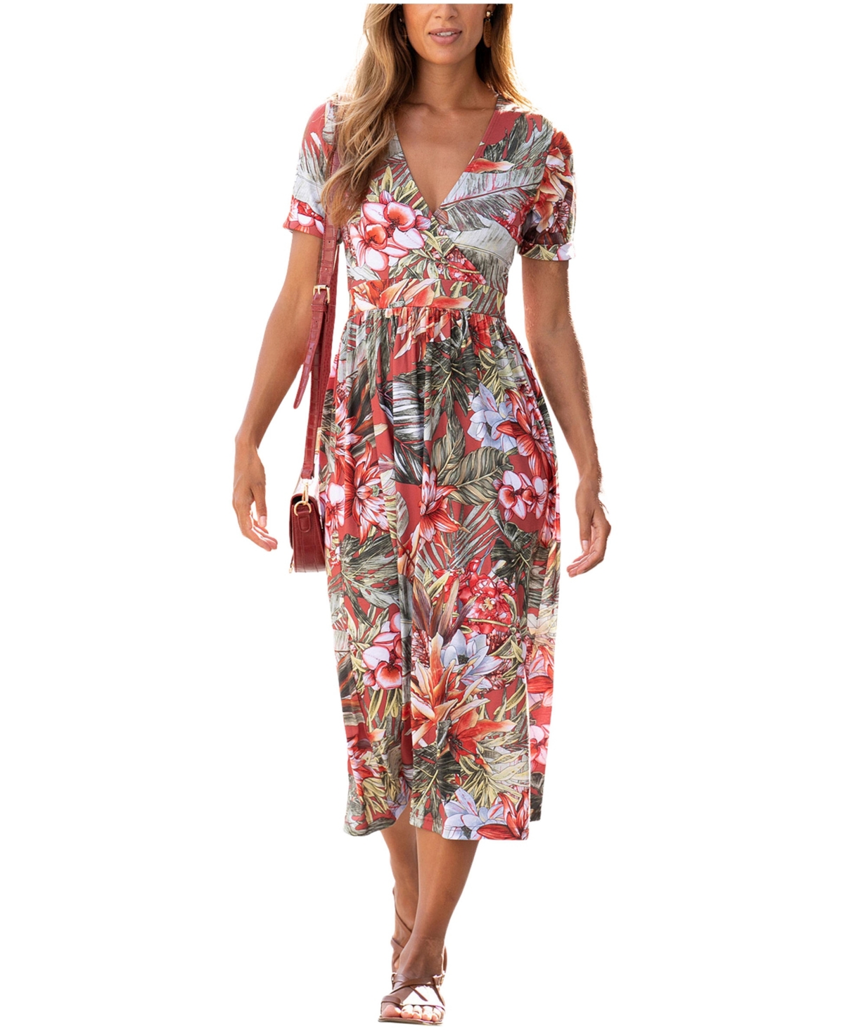 Click here for Lascana Womens V-Neck Dress - Red printed prices