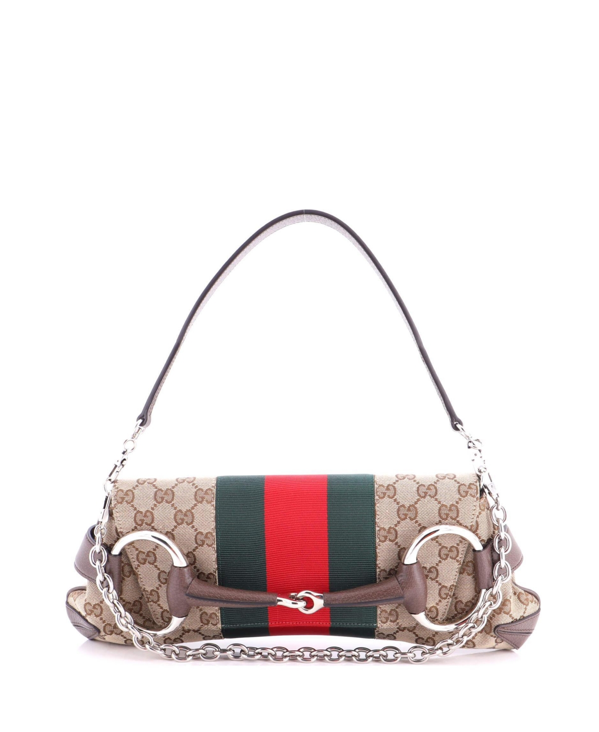 Click here for Pre-Owned Gucci Medium Horsebit Nm Web Chain Clutc... prices