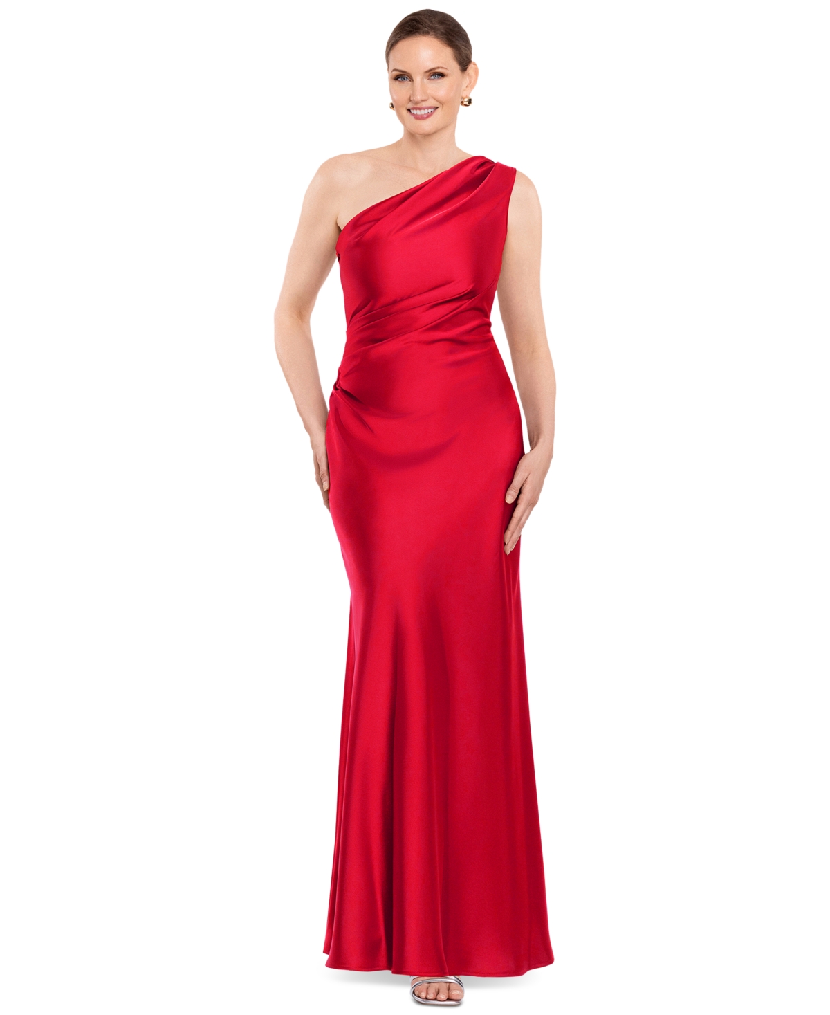 Click here for Betsy & Adam Petite One-Shoulder Sheath Gown - Red prices