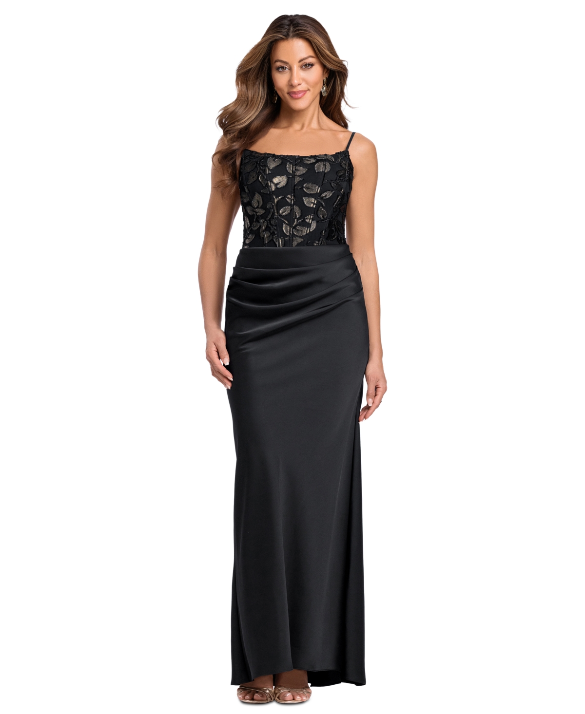 Click here for Betsy & Adam Womens Floral Square Neck Gown - Blac... prices