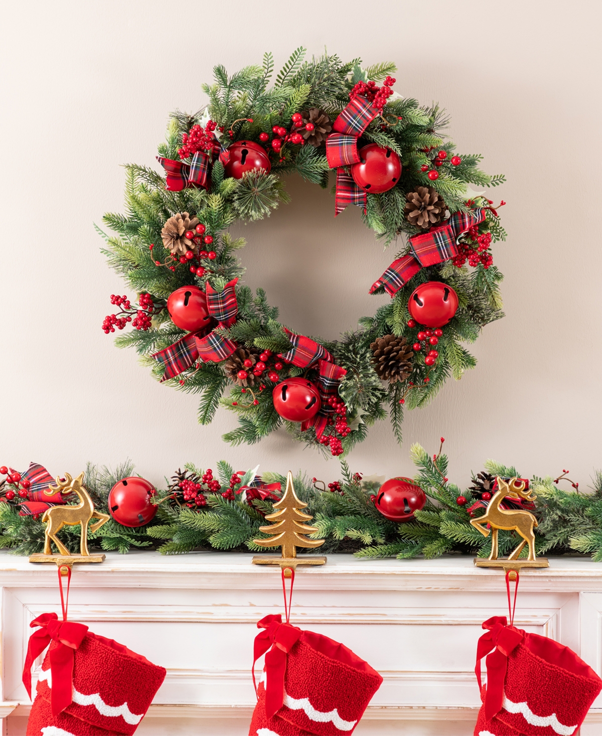 Click here for Glitzhome 26 Christmas Bell Pinecone Berry Bow Wre... prices