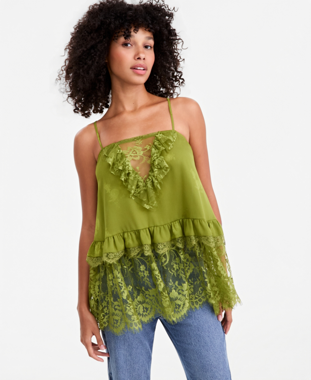Click here for And Now This Womens Lace Trim Long Ruffle-Trim Cam... prices