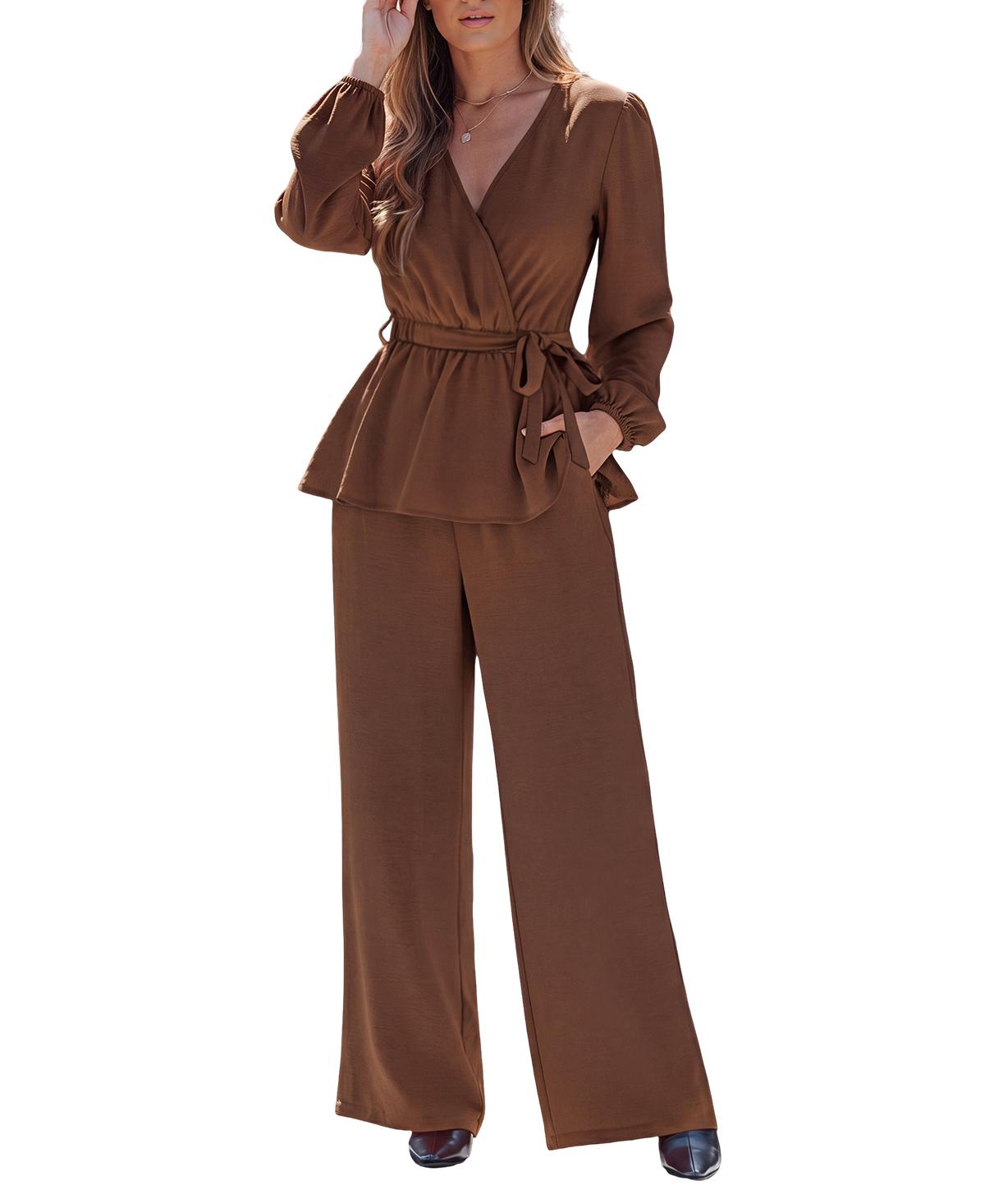Click here for Cupshe Womens Elegant V-Neck Top and Wide-Leg Pant... prices