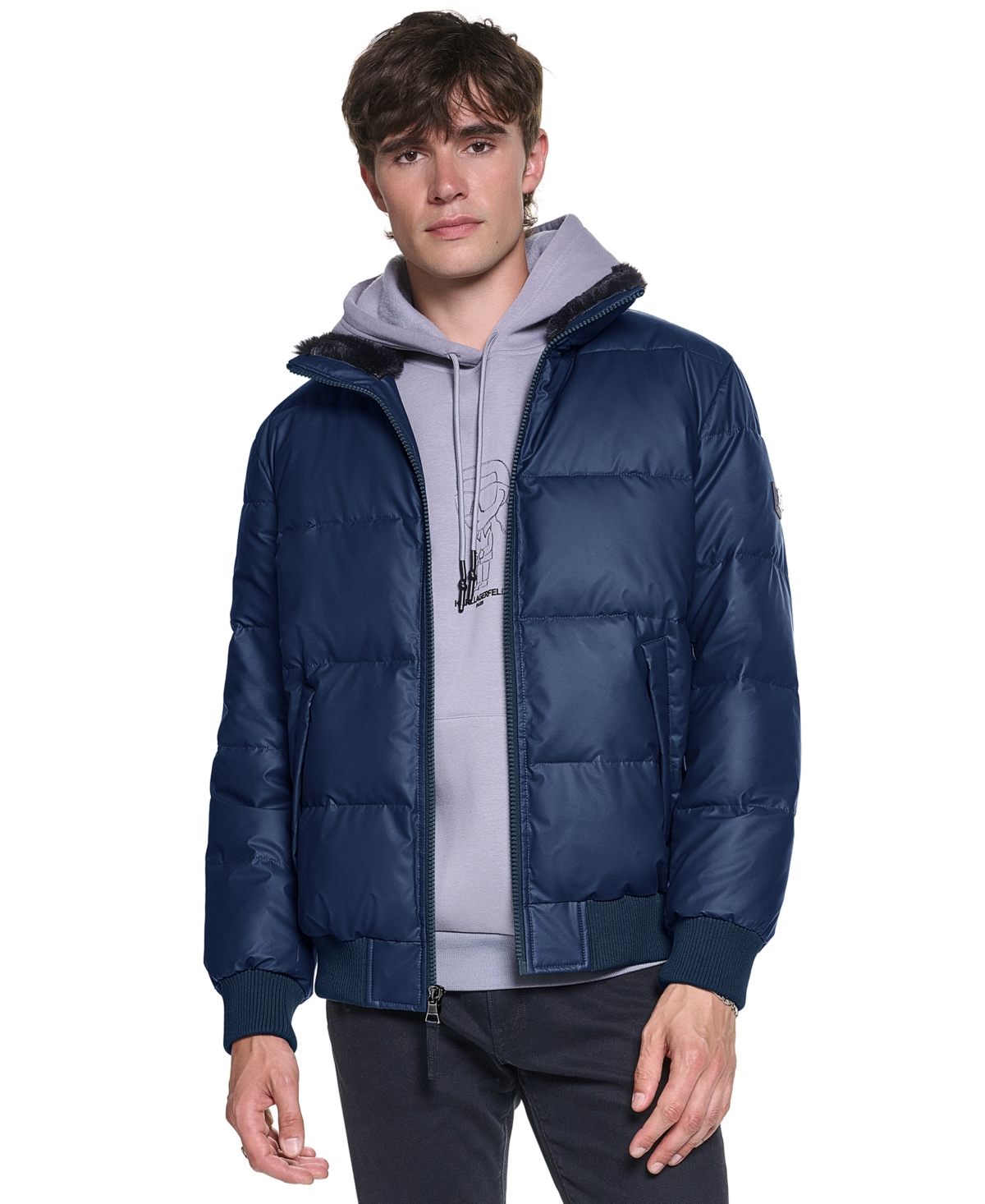 Click here for Karl Lagerfeld Paris Mens Sherpa Lined Stand Colla... prices