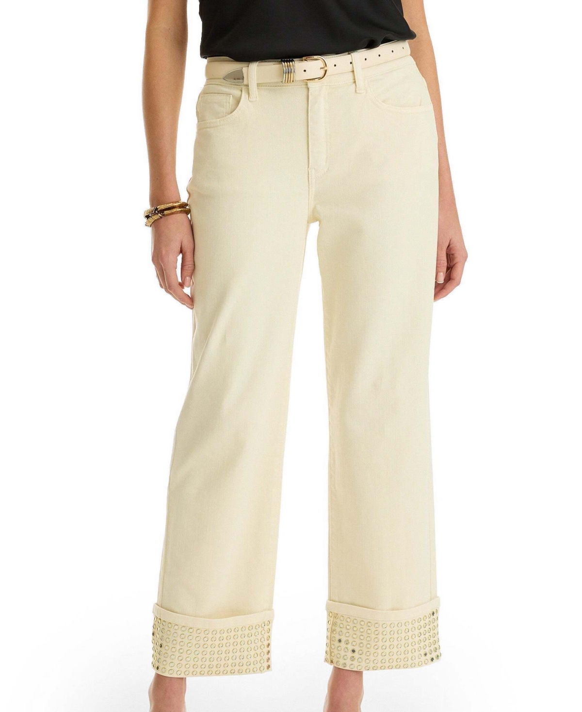 Click here for The Noli Shop Womens Ren Cropped Cuff Jean - Beige prices