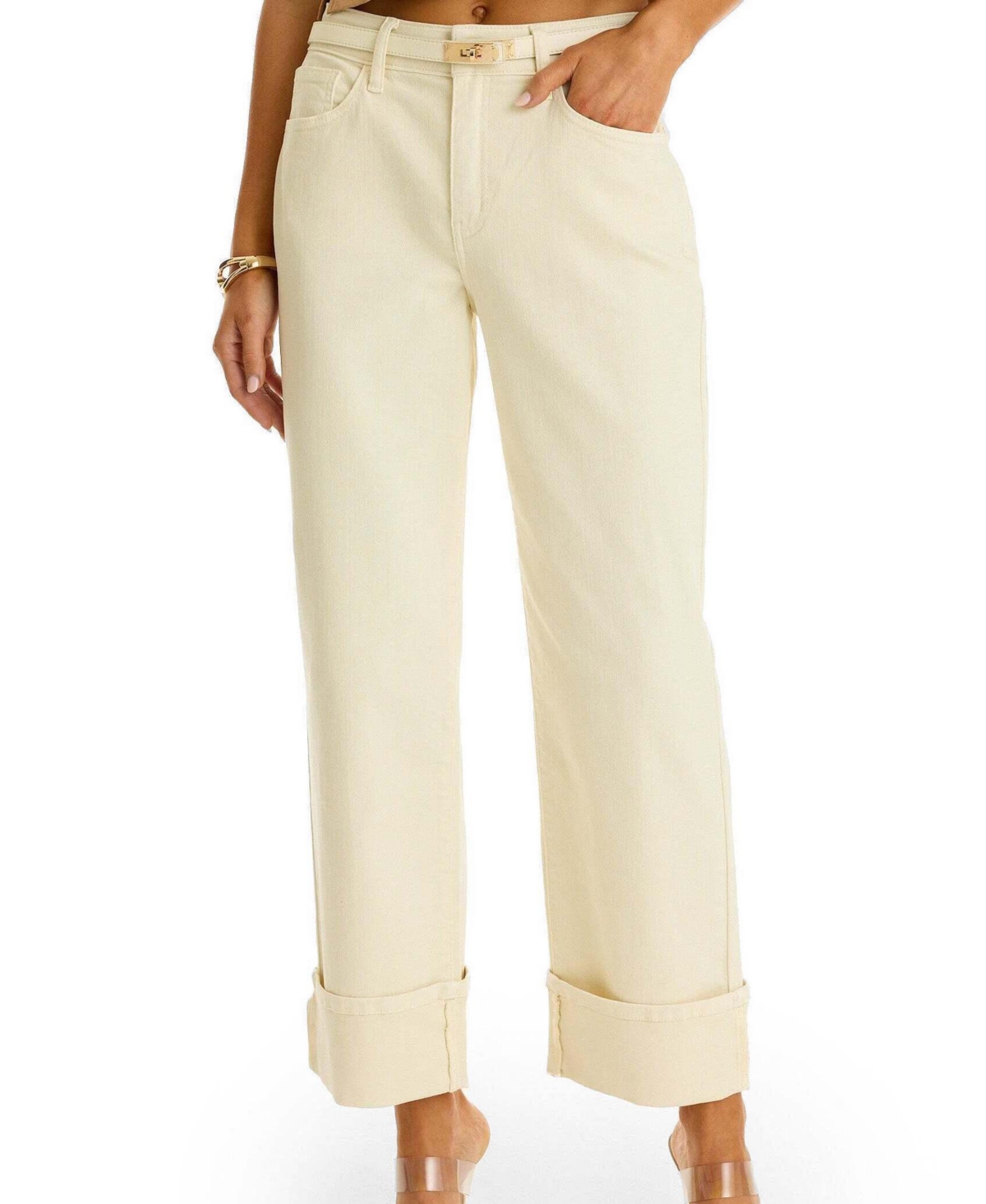 Click here for The Noli Shop Womens Ren Cropped Cuff Jean - Ivory prices