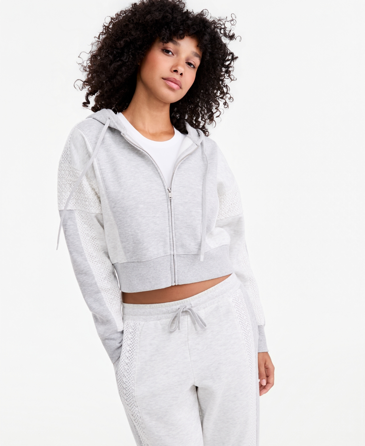 Click here for And Now This Womens Crochet Cropped Fleece Zip Hoo... prices
