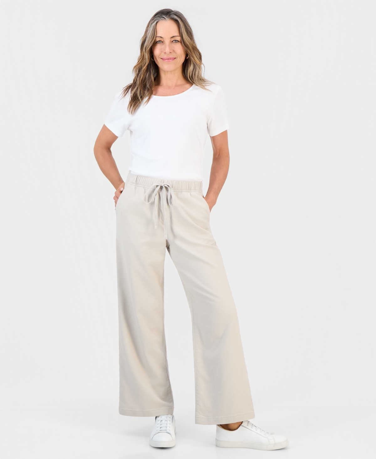 Click here for Style & Co Womens Petite Dobby Pull-On Wide-Leg Pa... prices