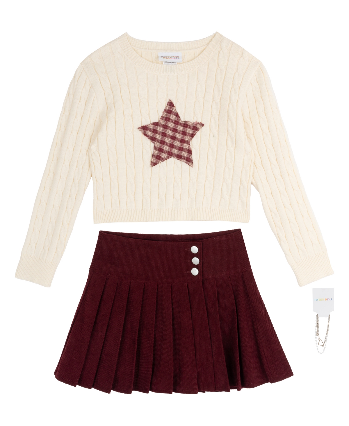 Click here for Tween Diva Girls 7-12 Cable-Knit Sweater  Plaid St... prices