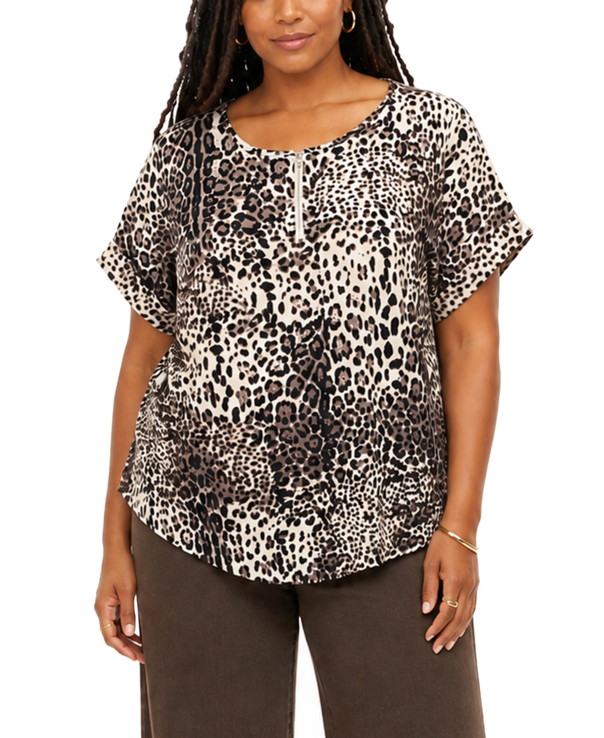 Click here for Coin 1804 Plus Size Leopard Print Rolled Sleeve To... prices