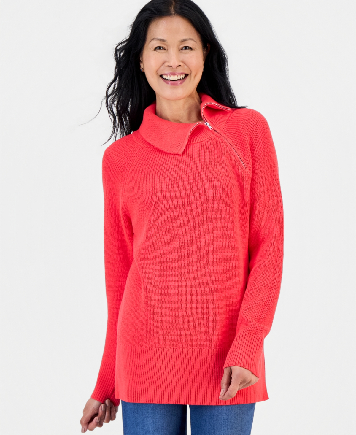 Click here for Style & Co Womens High-Neck Zip Cotton Sweater  Ma... prices