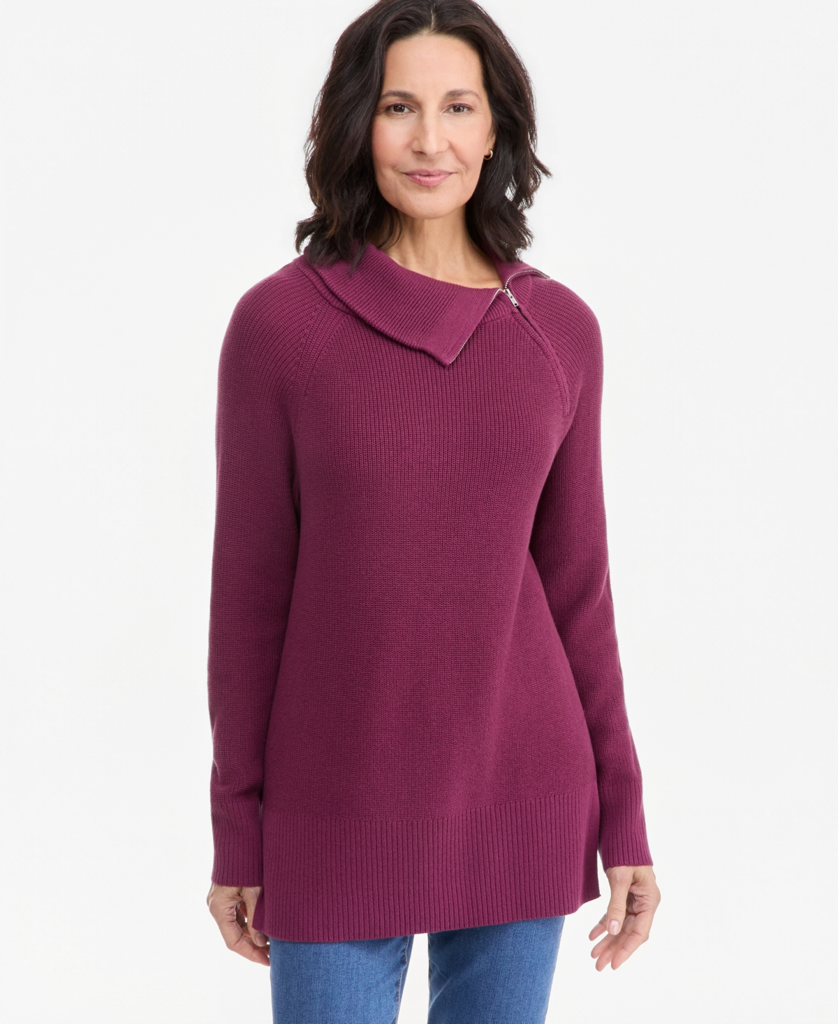 Click here for Style & Co Womens High-Neck Zip Cotton Sweater  Ma... prices