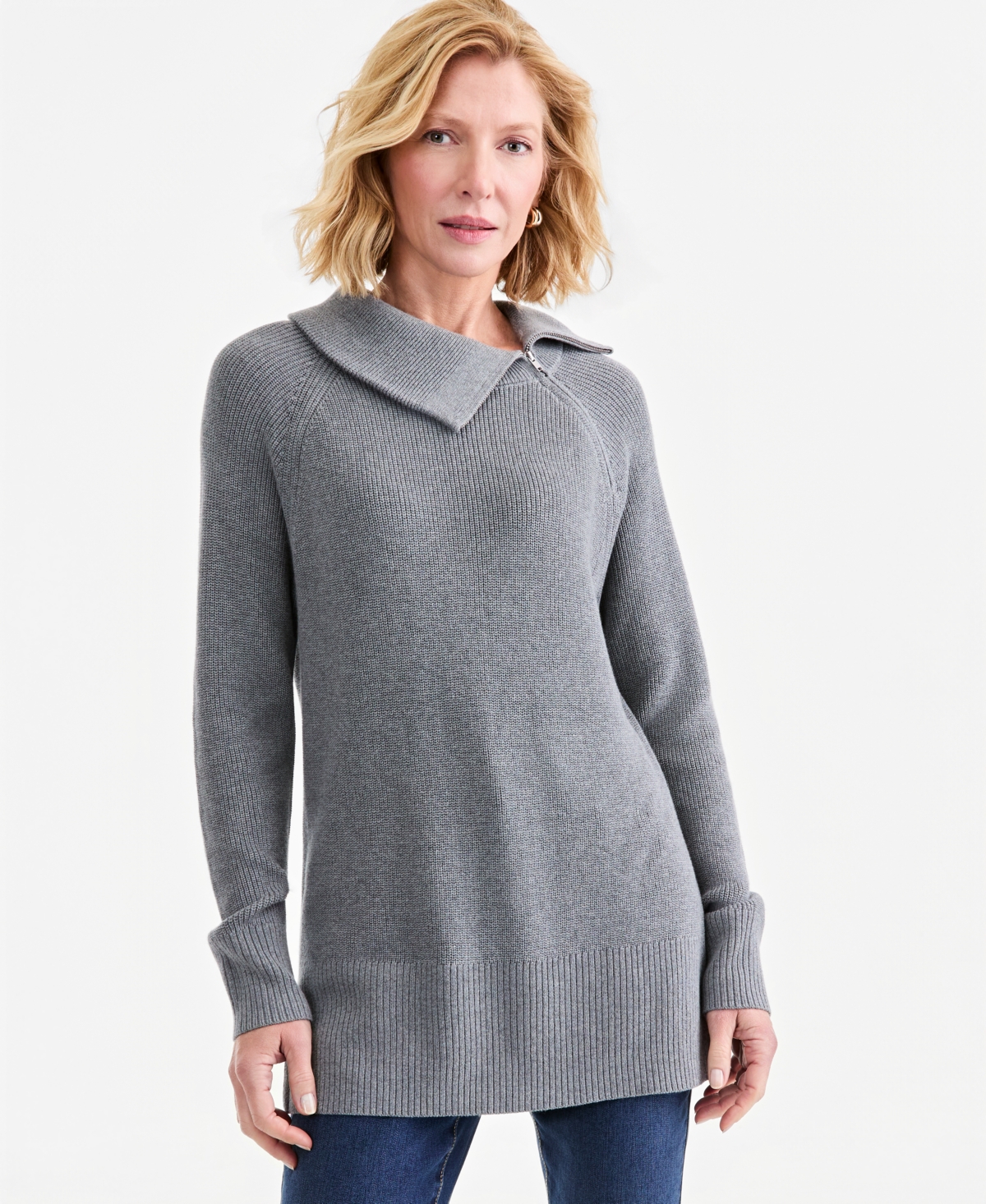 Click here for Style & Co Womens High-Neck Zip Cotton Sweater  Ma... prices