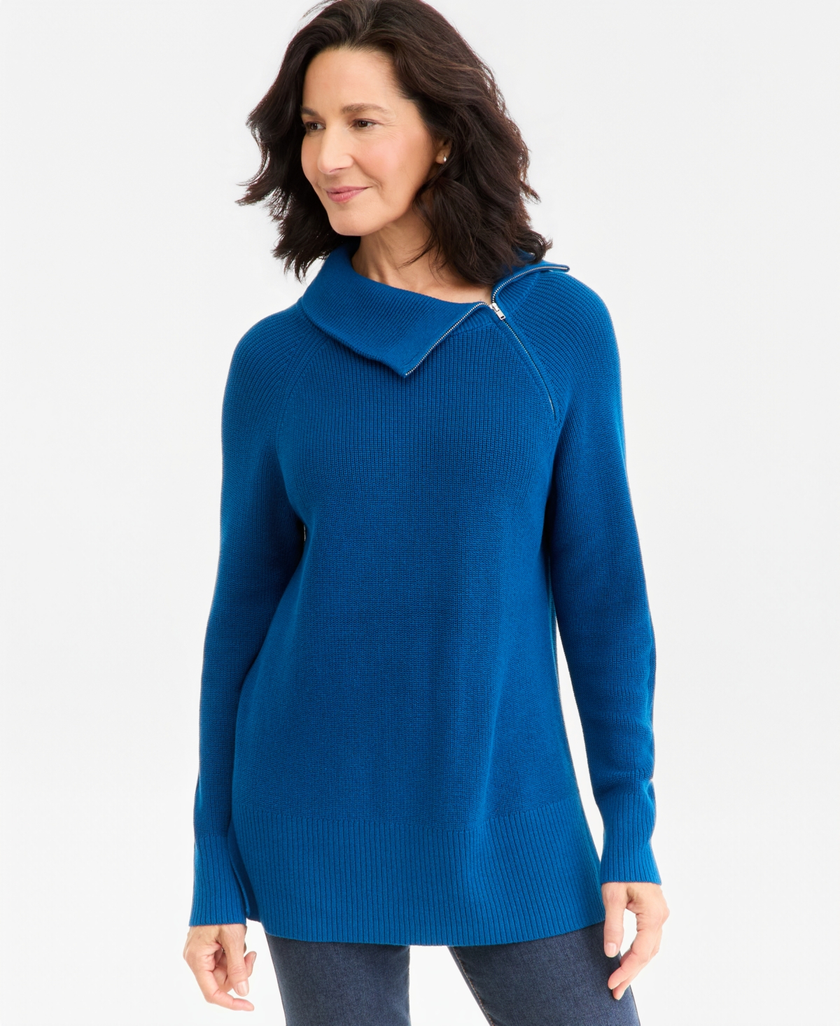 Click here for Style & Co Womens High-Neck Zip Cotton Sweater  Ma... prices
