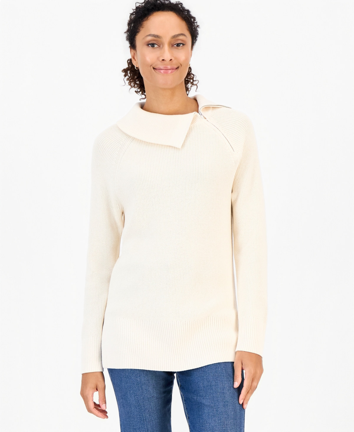 Click here for Style & Co Womens High-Neck Zip Cotton Sweater  Ma... prices