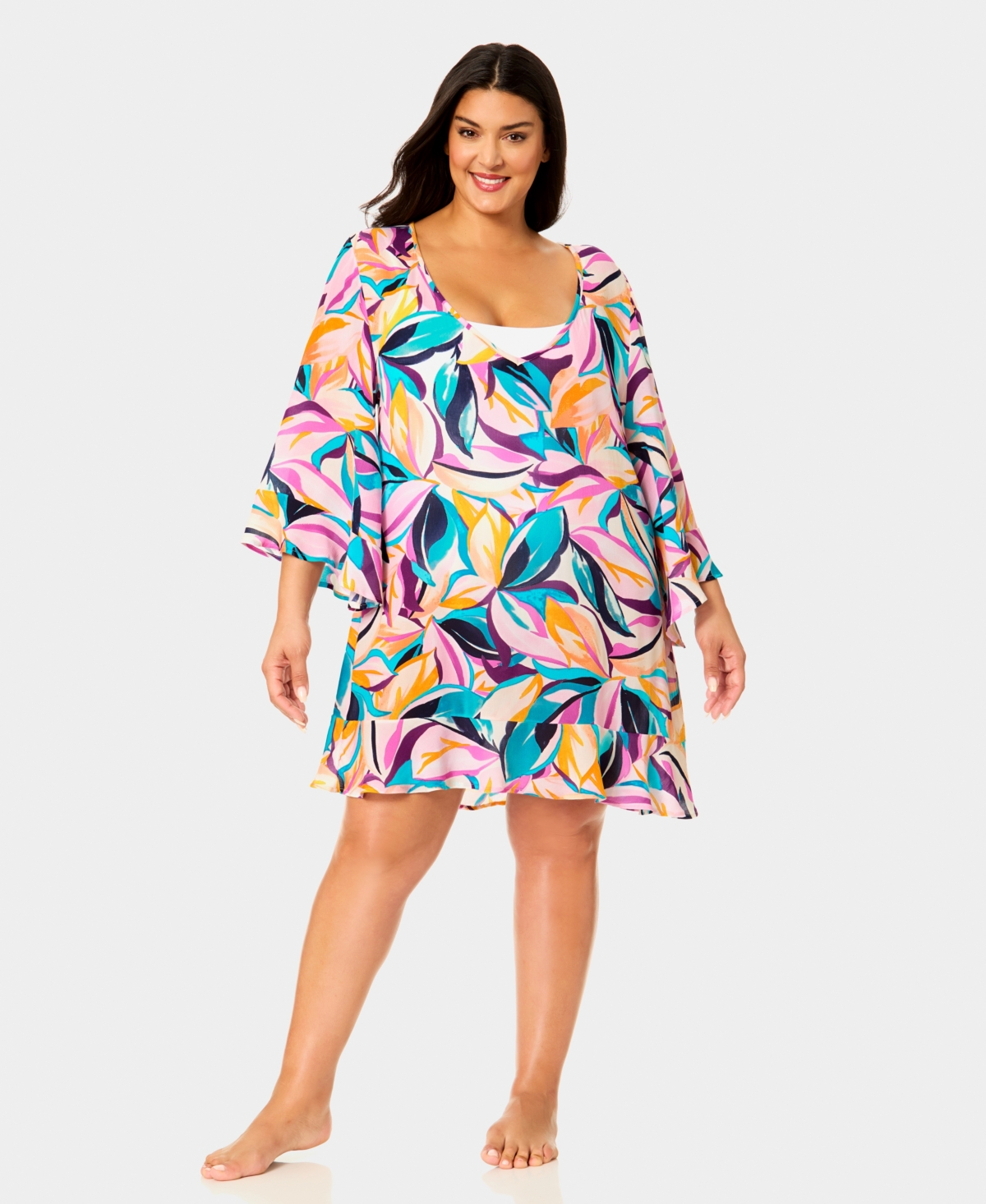 Click here for Anne Cole Plus Size V-Neck Flounce Swim Cover Up T... prices